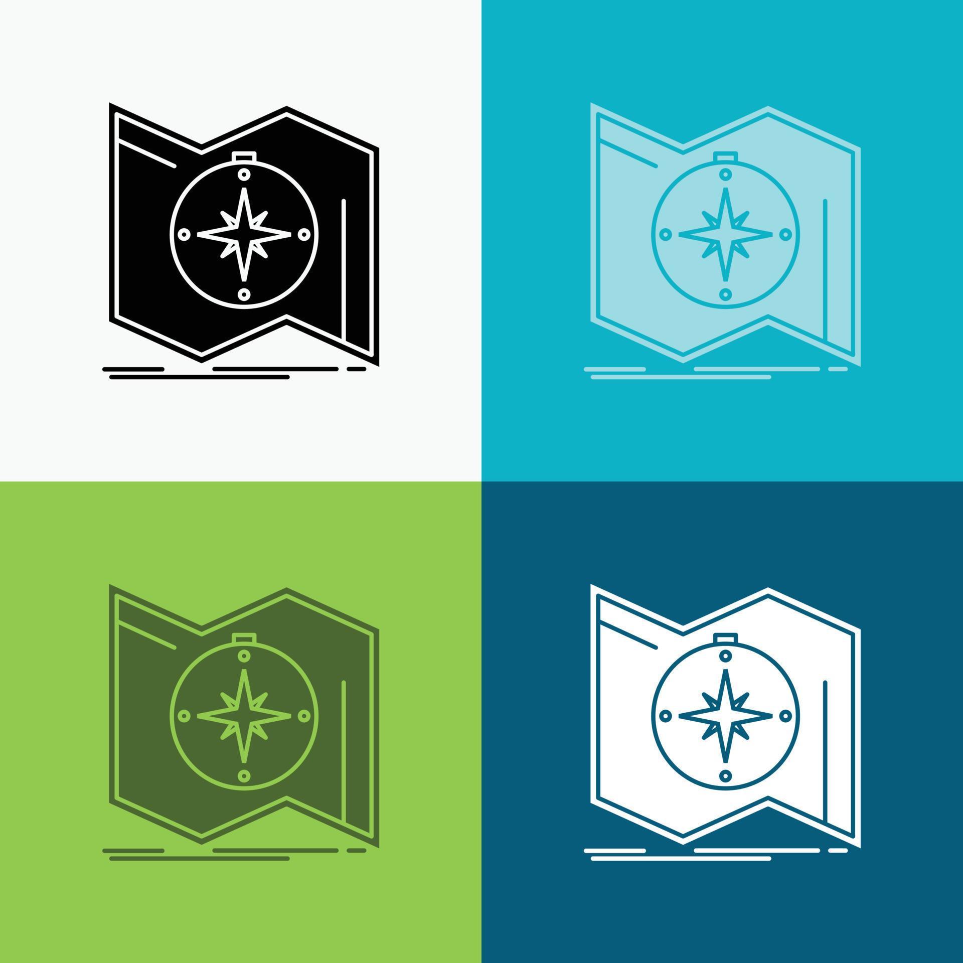 Direction Explore Map Navigate Navigation Icon Over Various Background Glyph Style Design