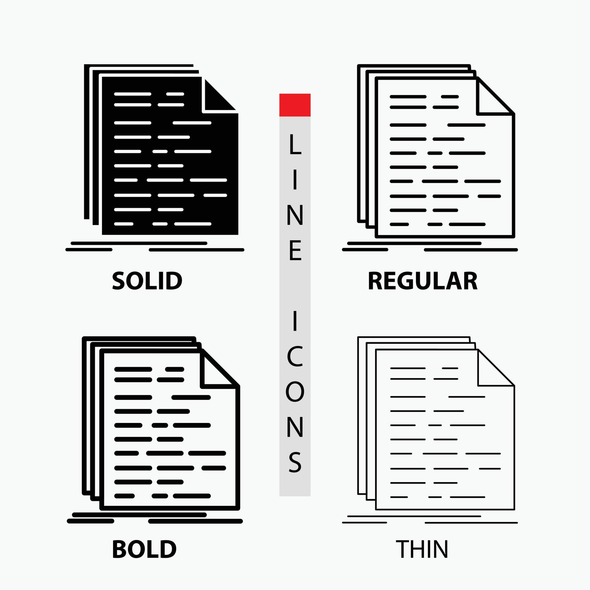 Code Coding Doc Programming Script Icon In Thin Regular Bold Line And Glyph Style Vector