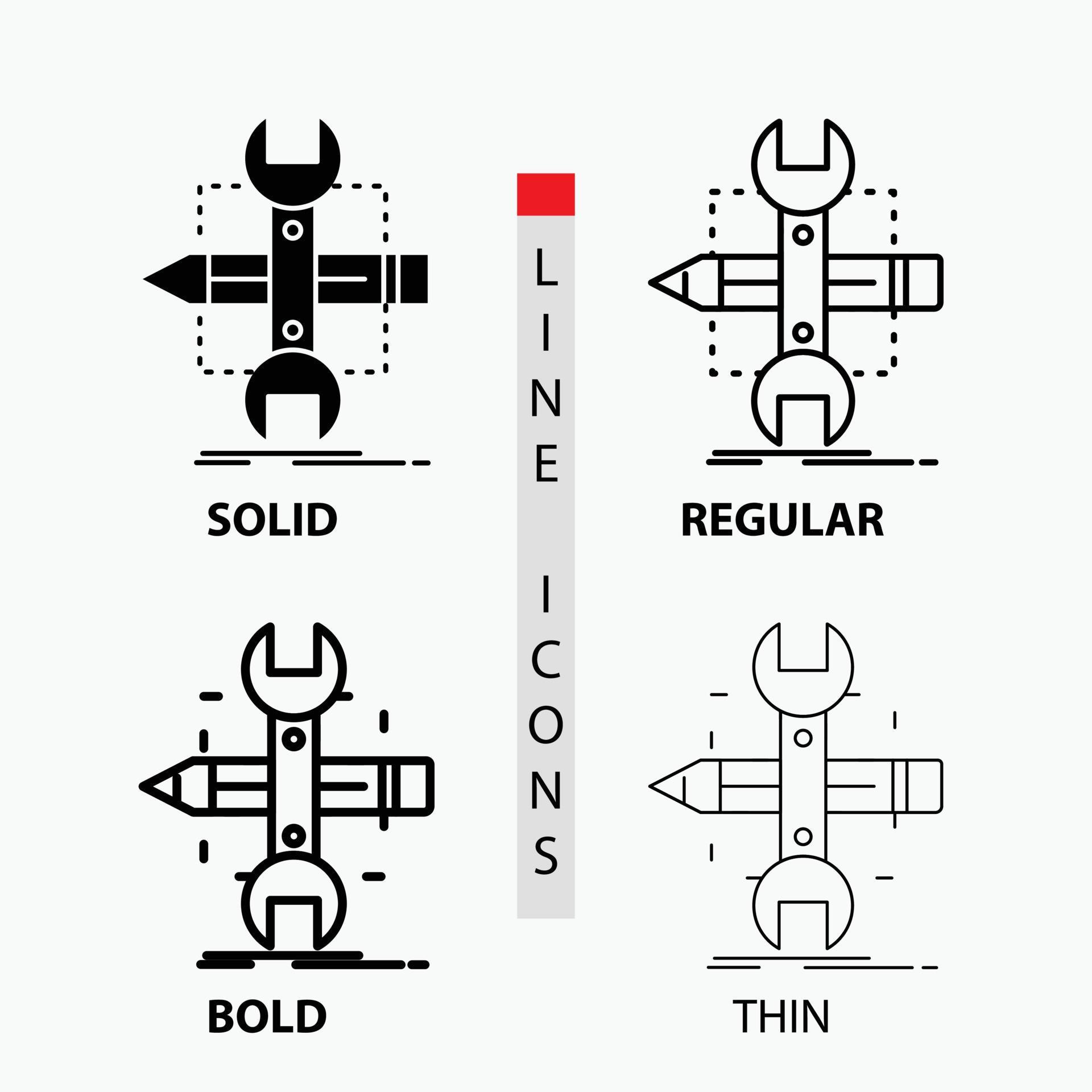 Build. design. develop. sketch. tools Icon in Thin. Regular. Bold Line and Glyph Style. Vector ...