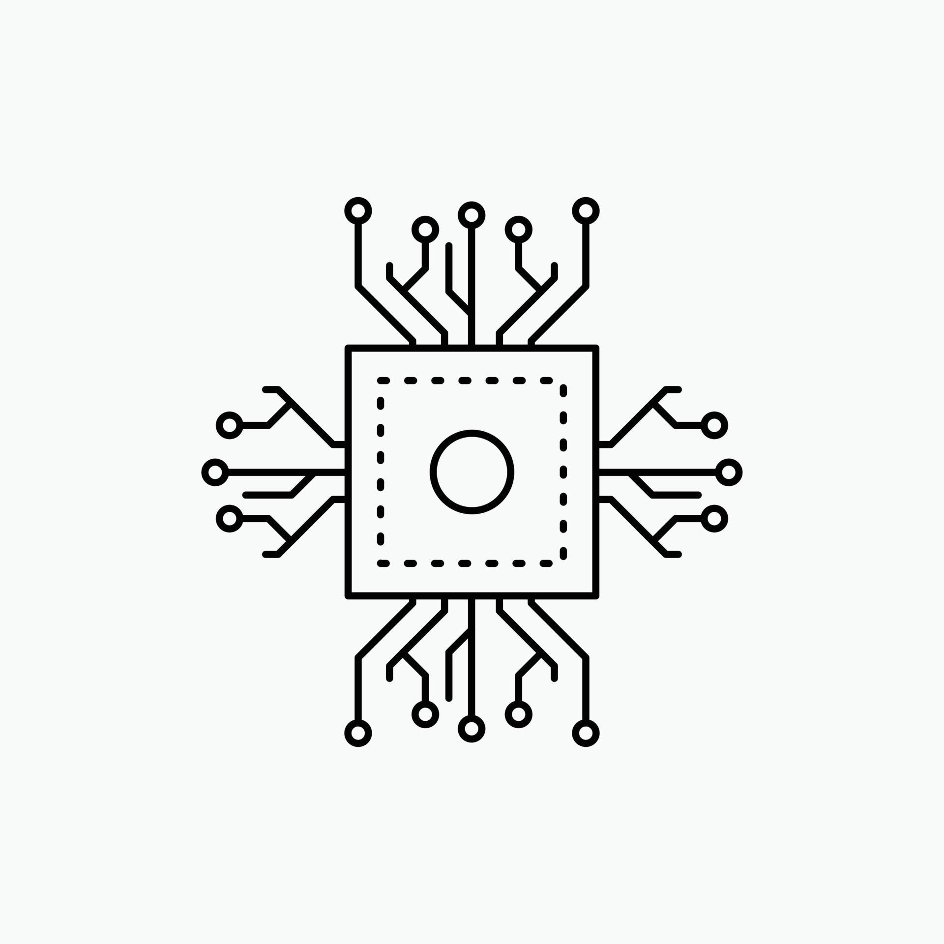 Chip Cpu Microchip Processor Technology Line Icon Vector Isolated
