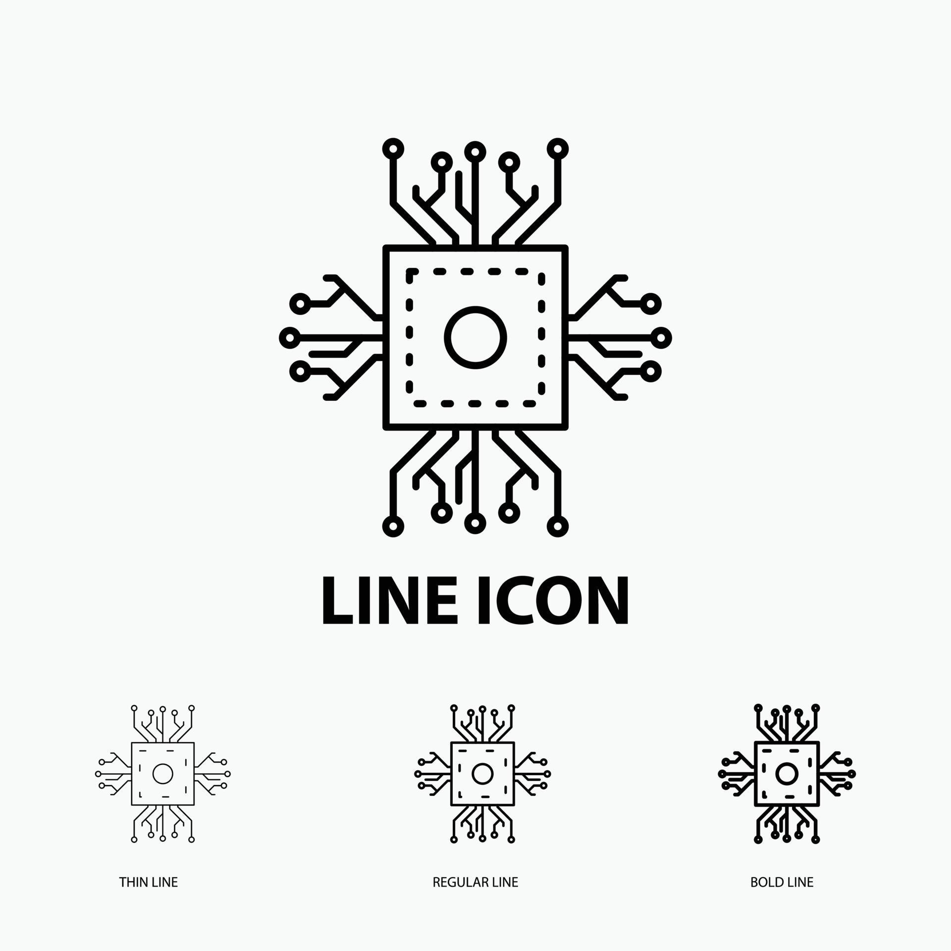 Chip Cpu Microchip Processor Technology Icon In Thin Regular And Bold Line Style Vector