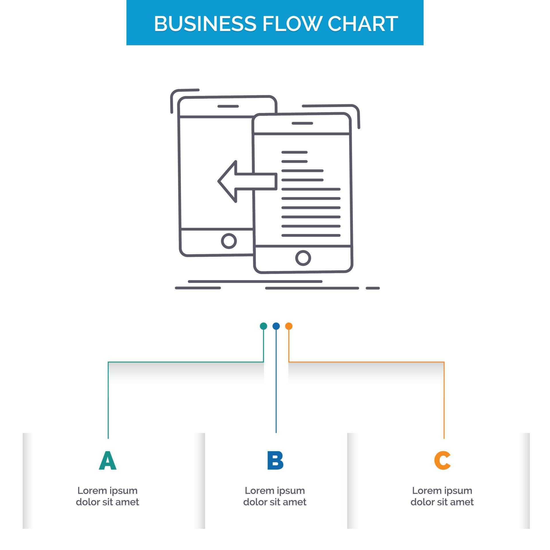 data. transfer. mobile. management. Move Business Flow Chart Design with 3 Steps. Line Icon For ...