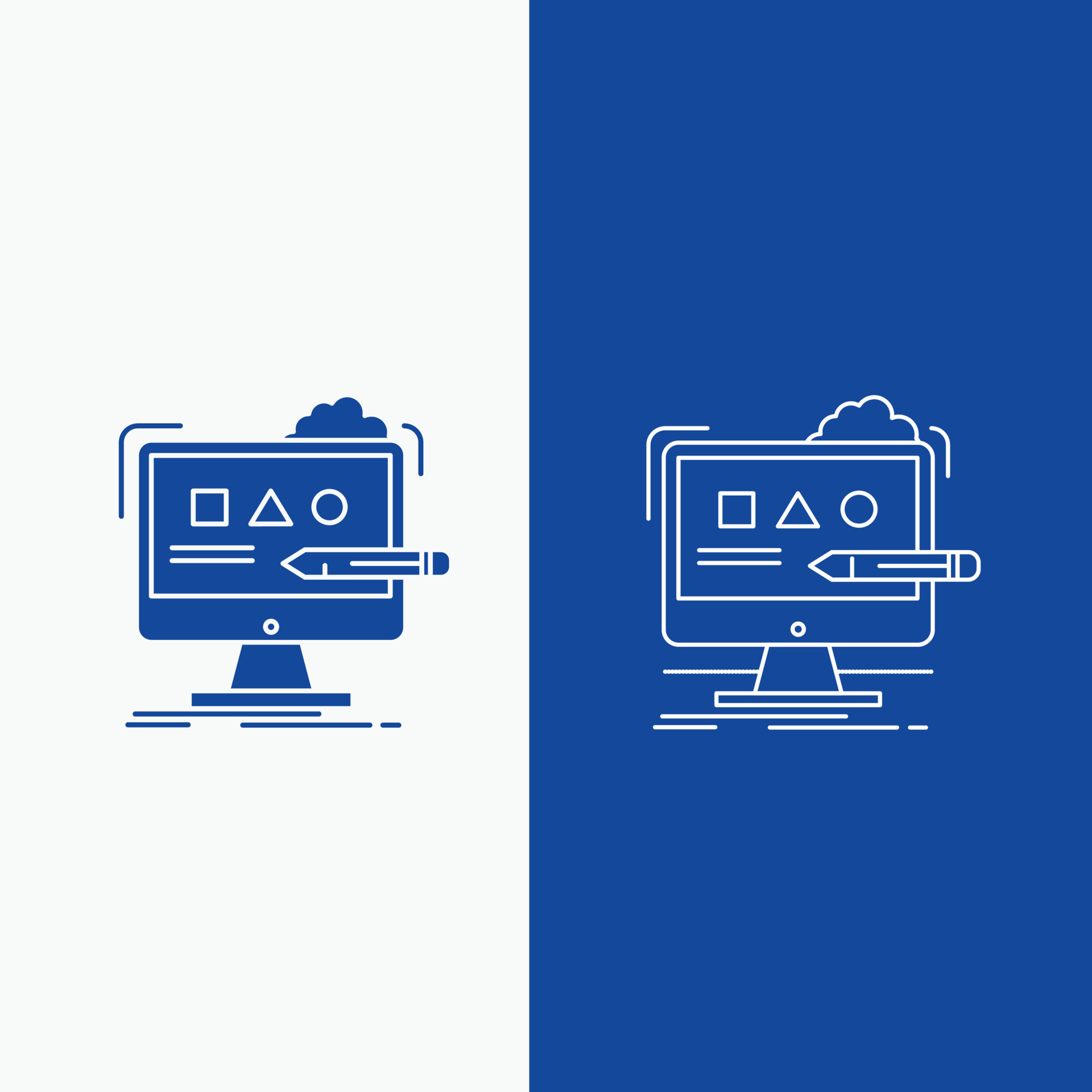 Art. computer. design. digital. studio Line and Glyph web Button in Blue color Vertical Banner ...