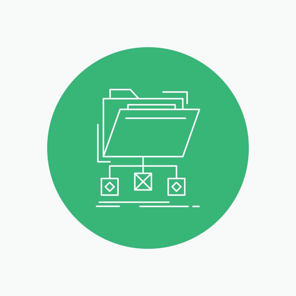 Backup Data Files Folder Network White Line Icon In Circle Background Vector Icon