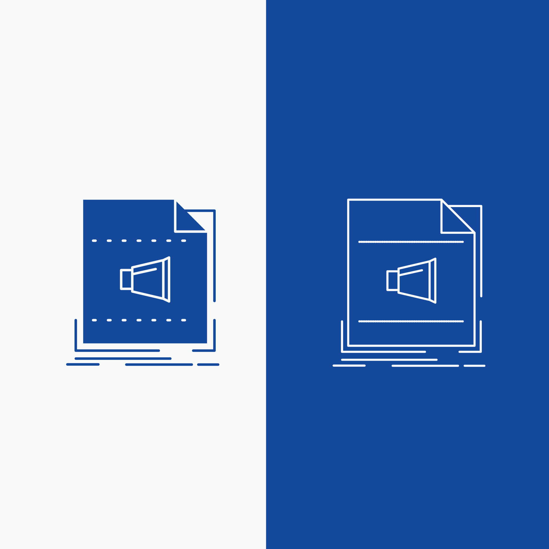 Audio. file. format. music. sound Line and Glyph web Button in Blue color Vertical Banner for UI ...