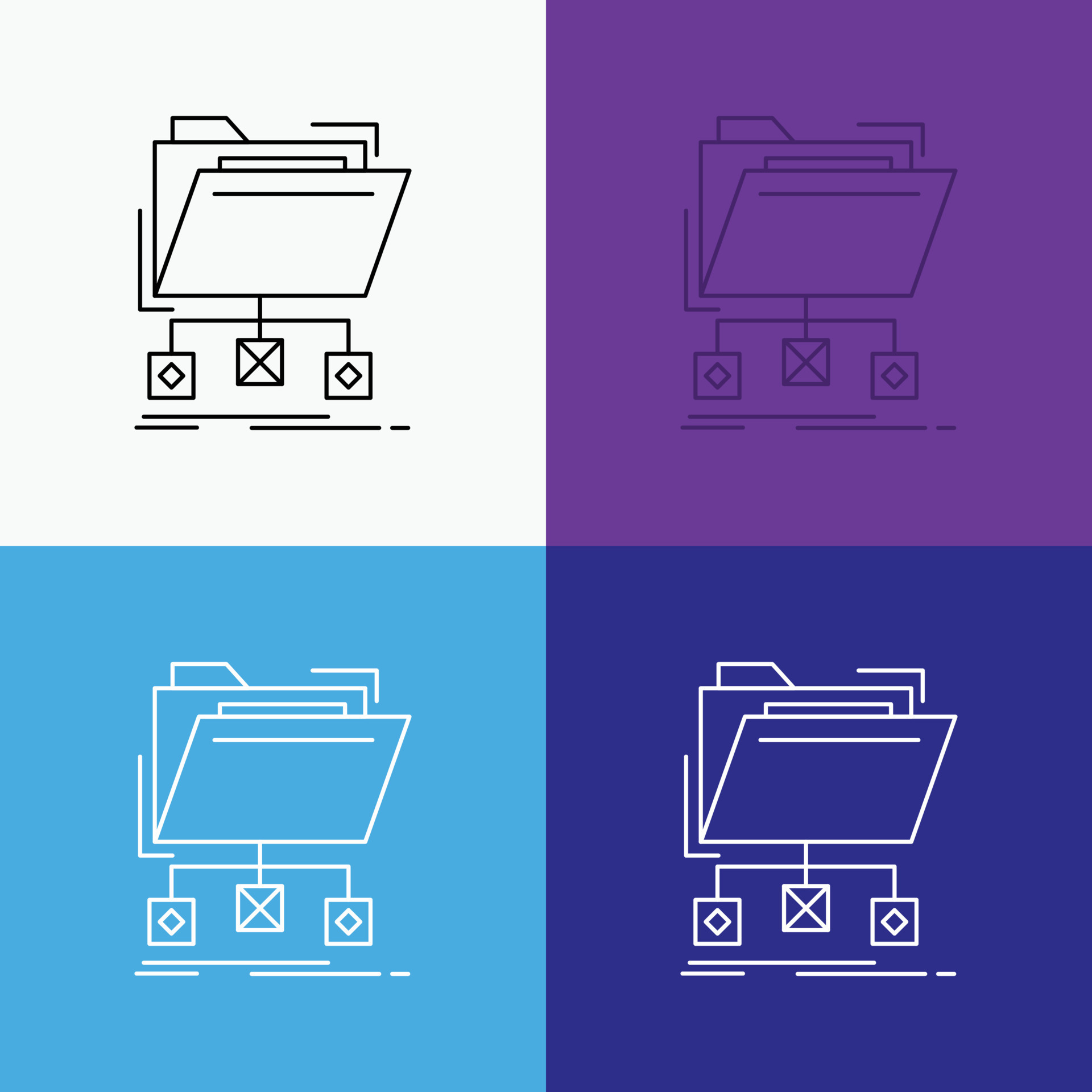 Backup Data Files Folder Network Icon Over Various Background Line Style Design Designed
