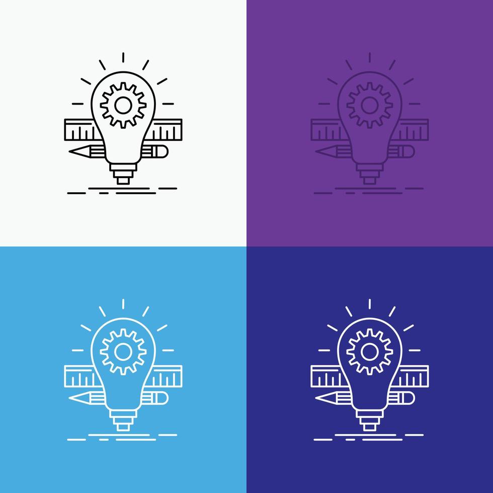 Development. idea. bulb. pencil. scale Icon Over Various Background. Line style design. designed ...