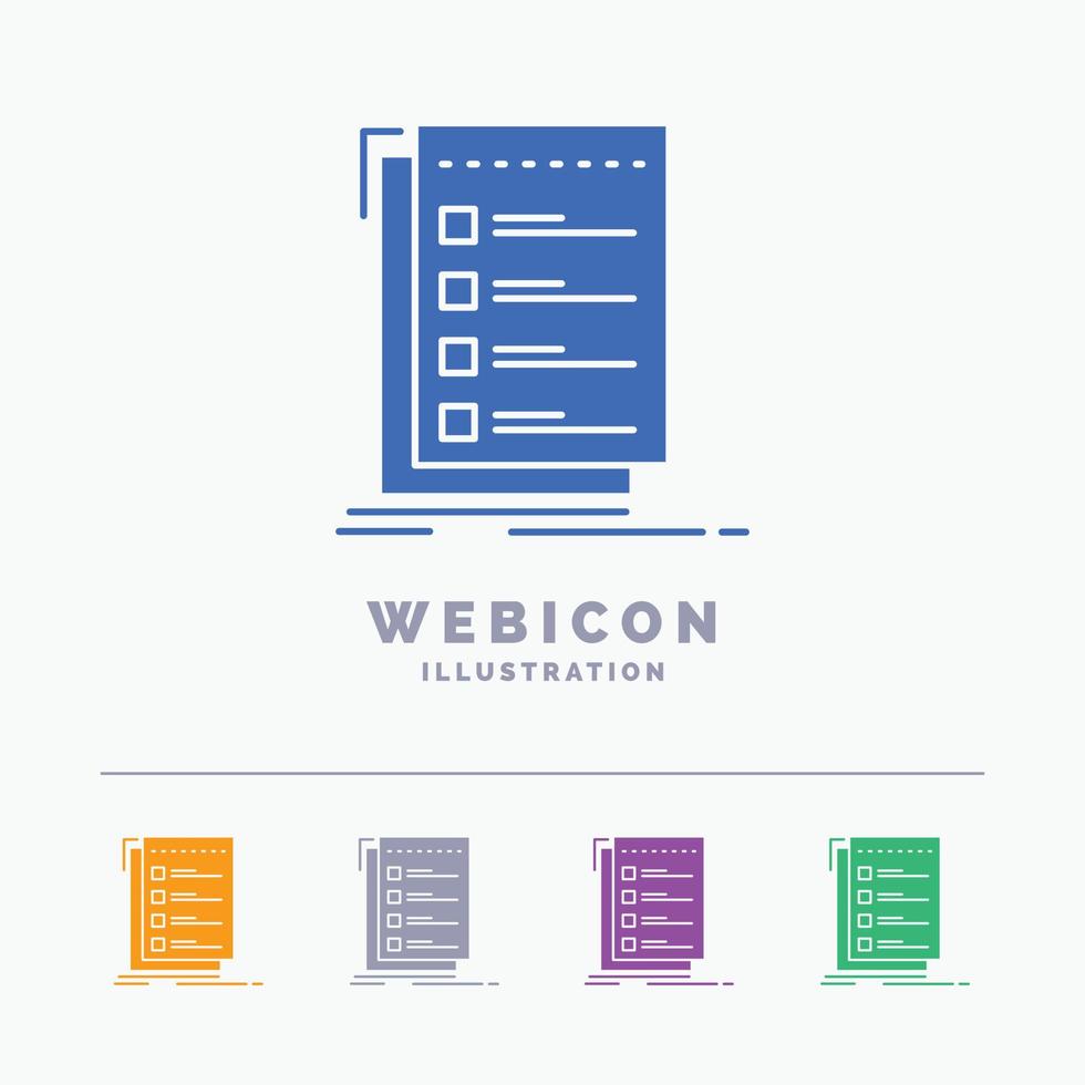 Check. checklist. list. task. to do 5 Color Glyph Web Icon Template isolated on white. Vector ...