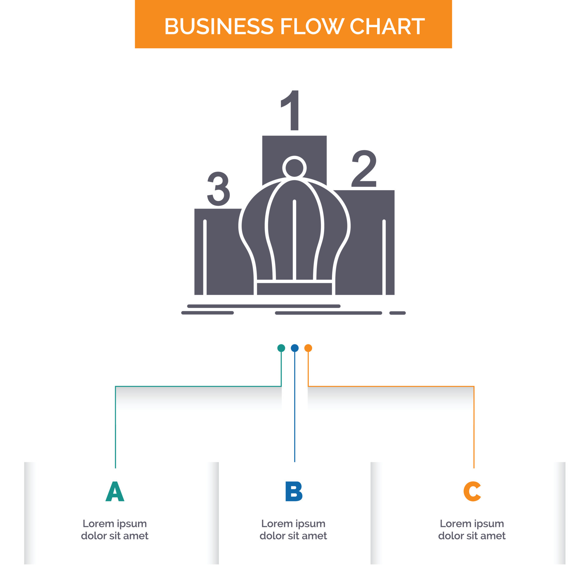 Crown. king. leadership. monarchy. royal Business Flow Chart Design with 3 Steps. Glyph Icon For ...