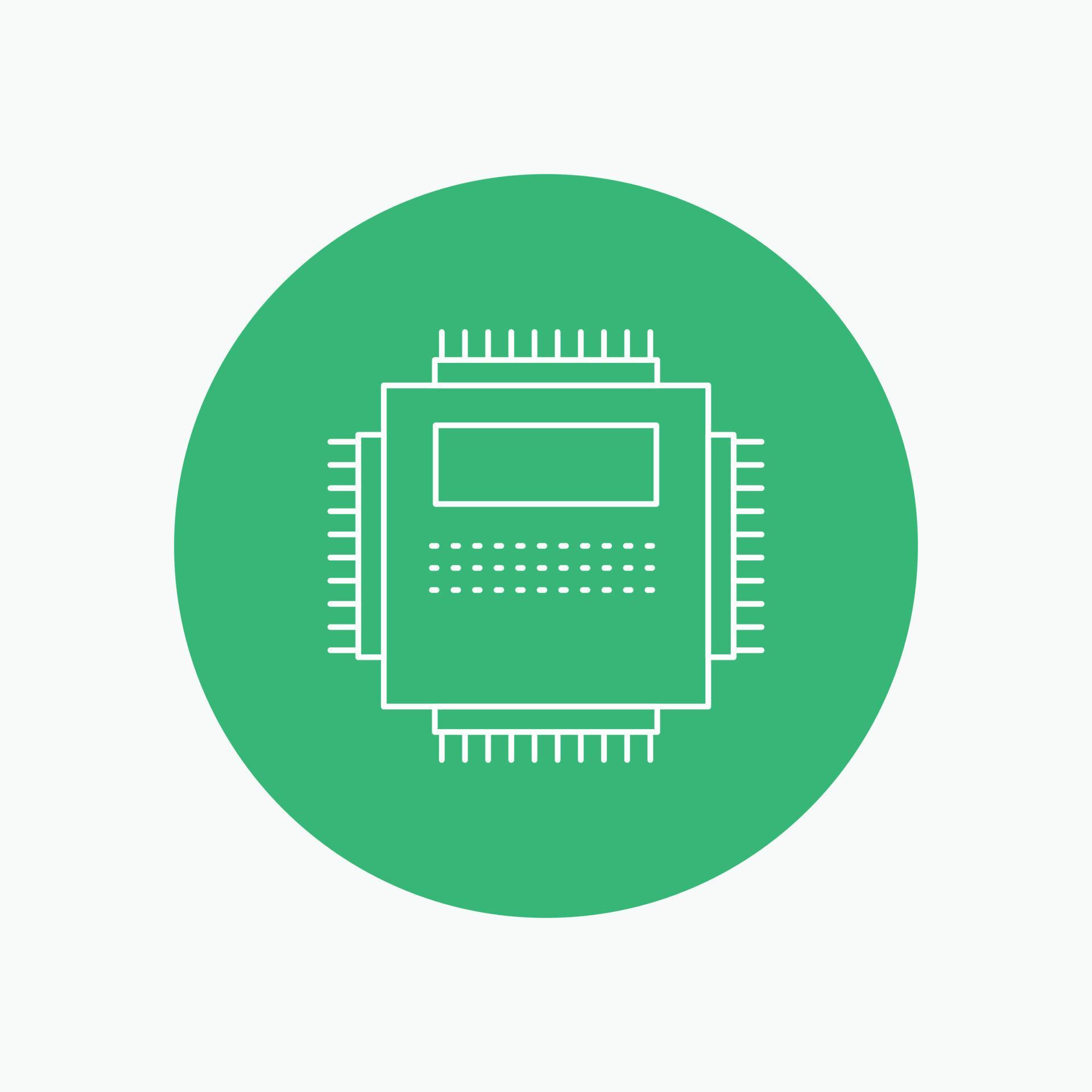 Processor. Hardware. Computer. PC. Technology White Line Icon in Circle background. vector icon ...