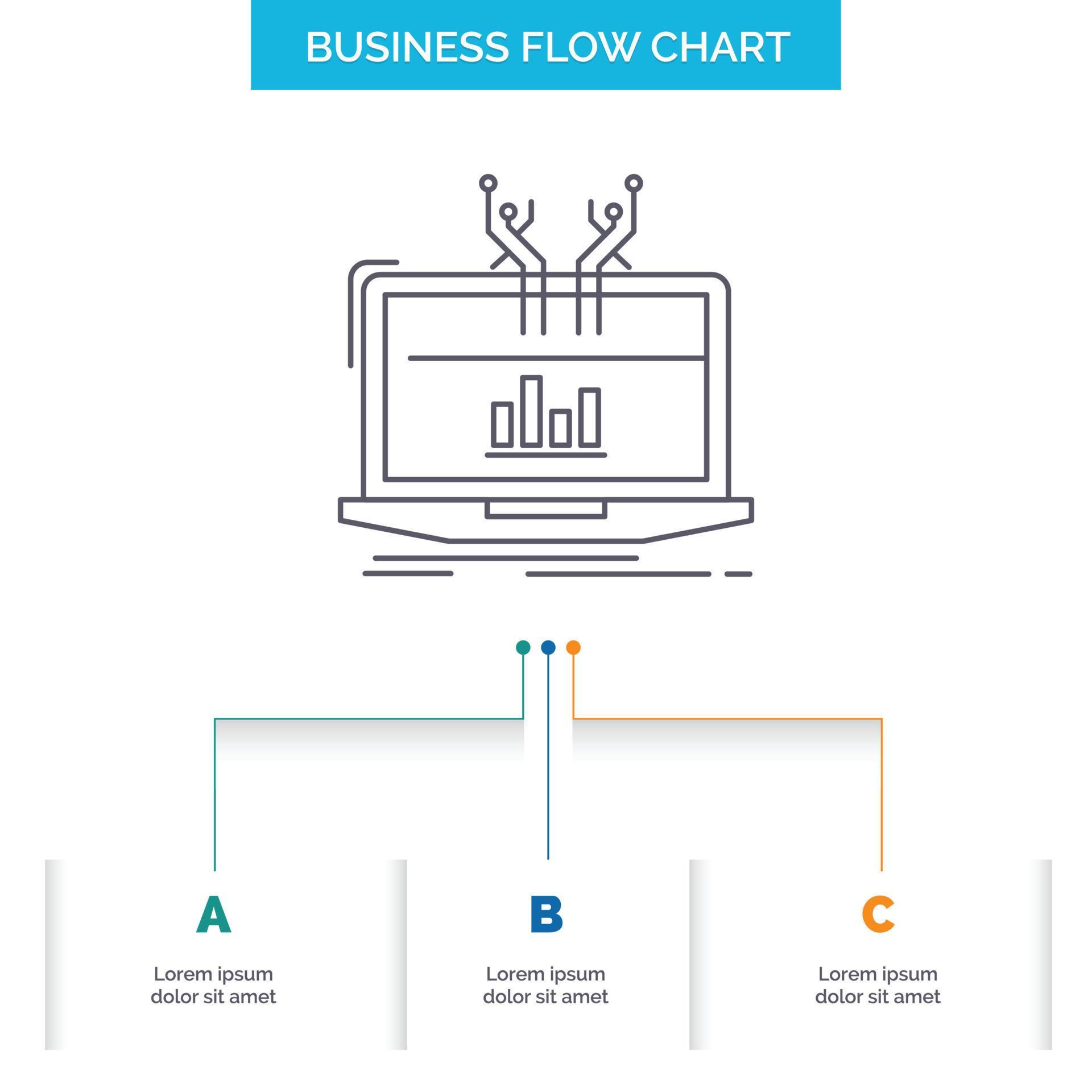 Analysis. analytical. management. online. platform Business Flow Chart Design with 3 Steps. Line ...