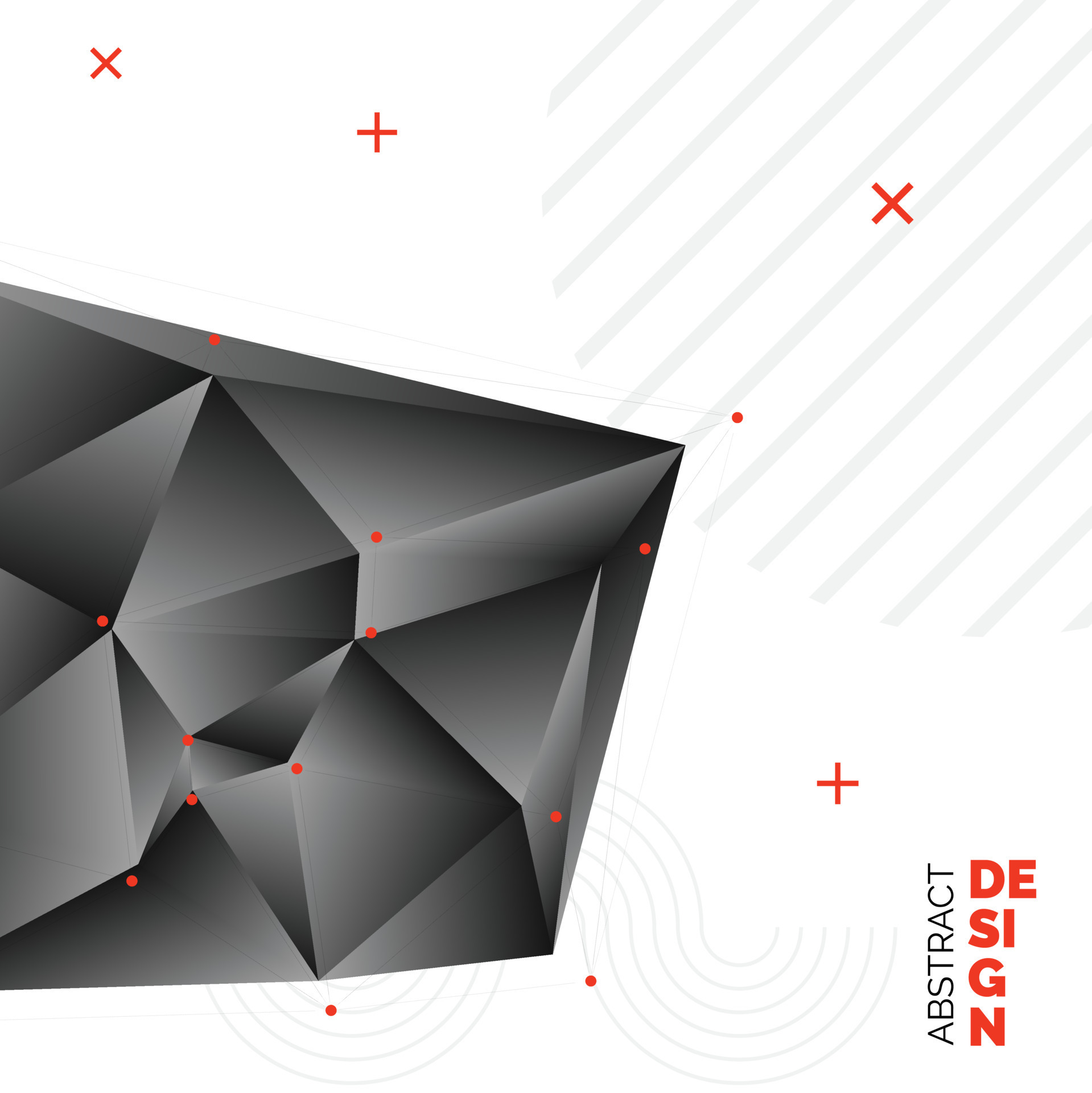 Abstract 3d chaotic low poly shapes. Flying polygonal pyramids in empty space. Futuristic ...