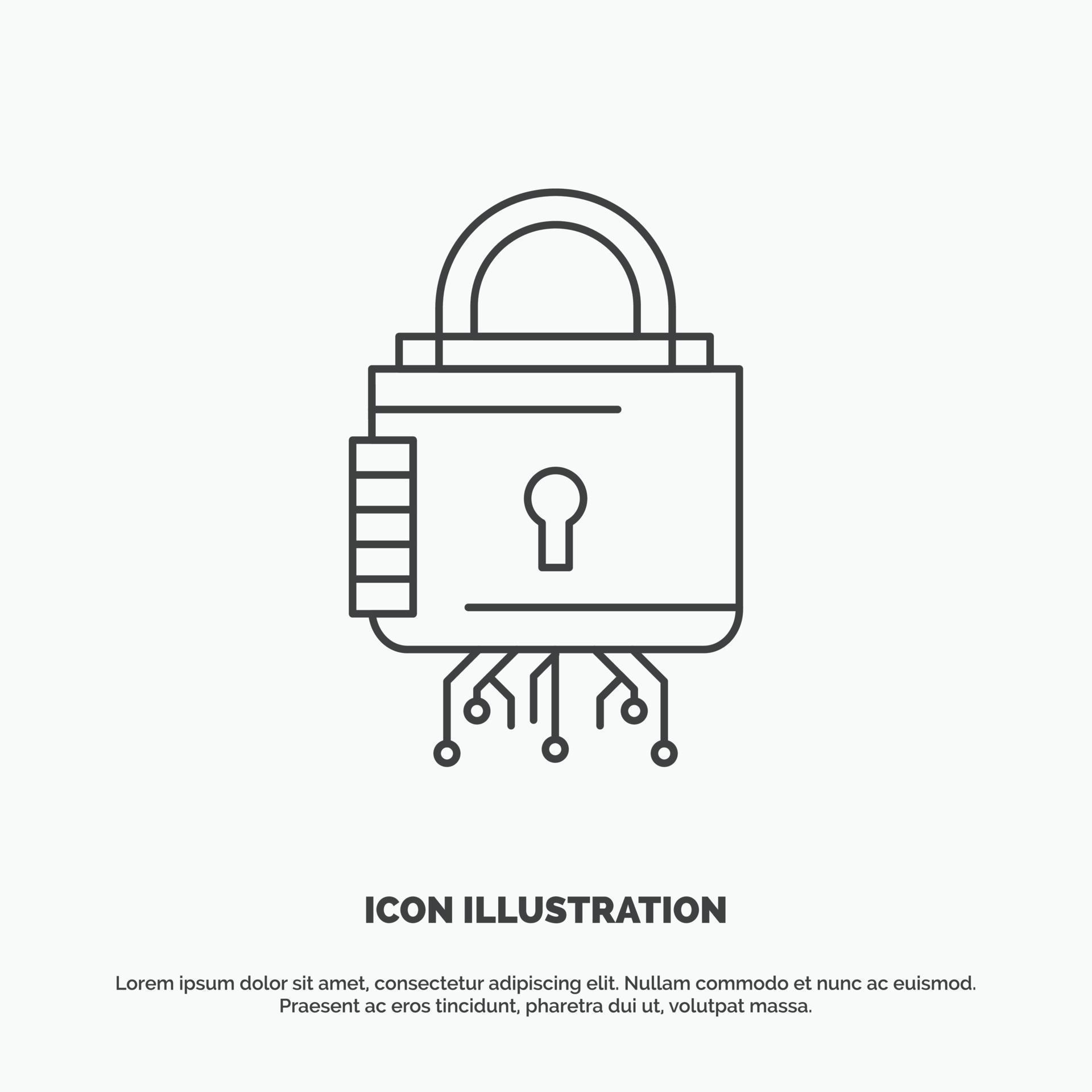 Security Cyber Lock Protection Secure Icon Line Vector Gray Symbol For Ui And Ux Website