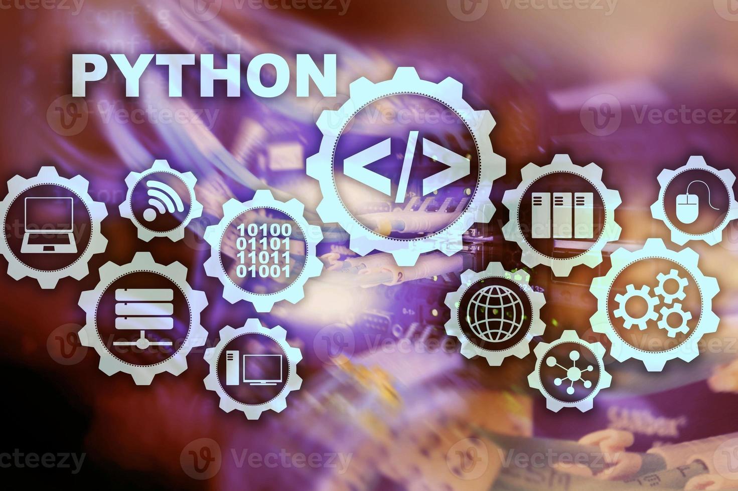 Python Programming Language On Server Room Background Programing Workflow Abstract Algorithm