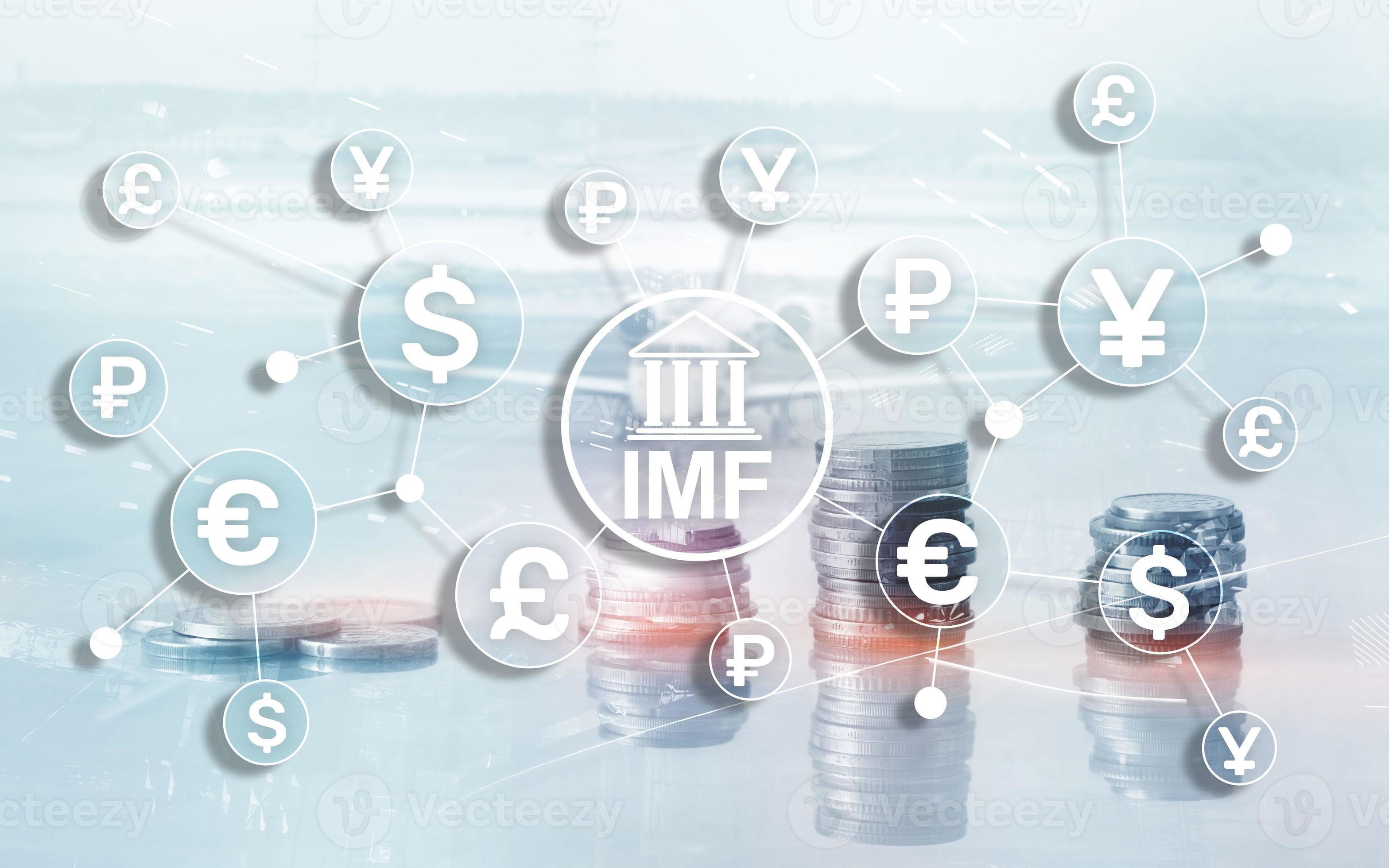 IMF International monetary fund global bank organisation. Business concept on blurred background ...