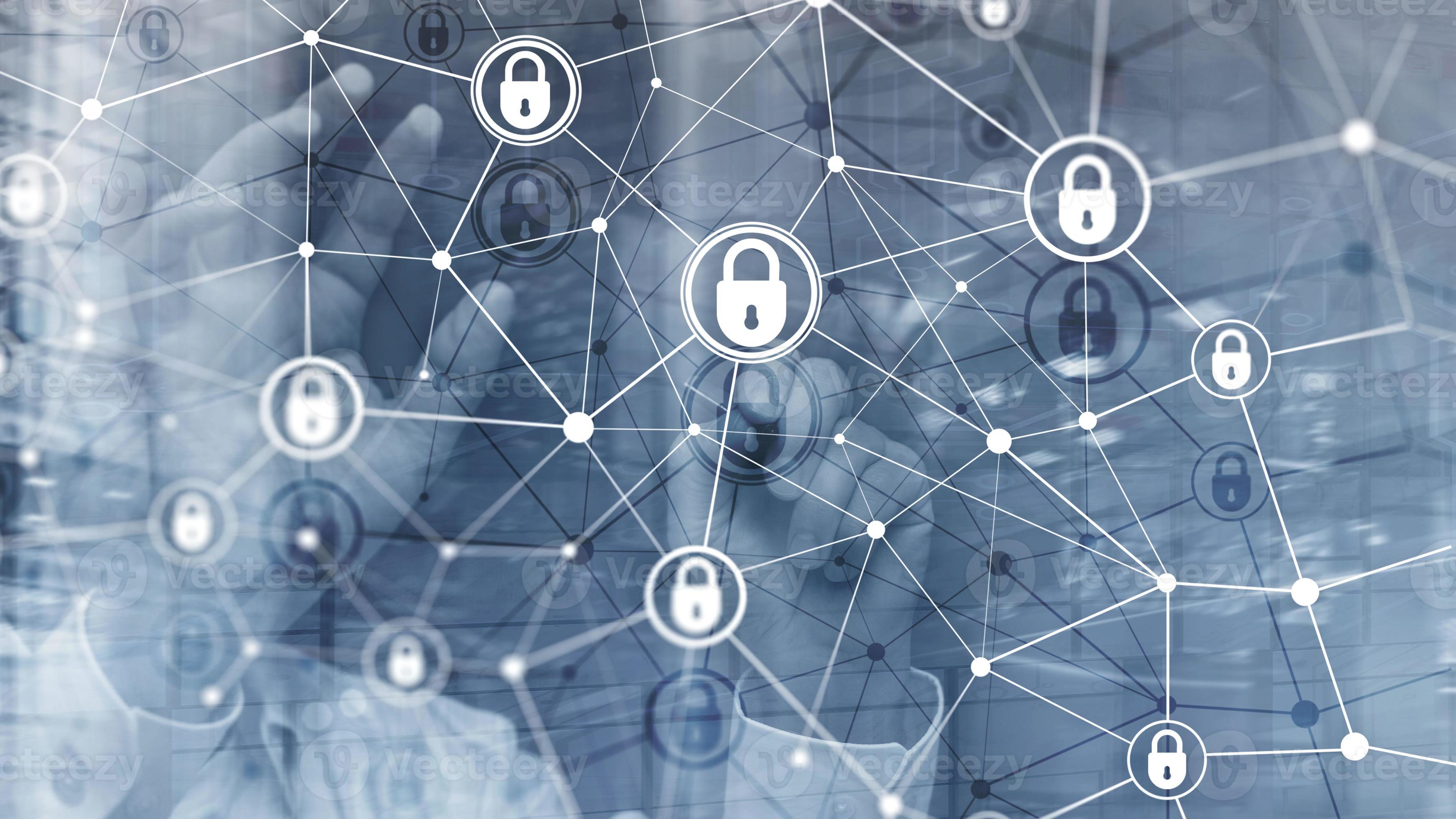 Cyber security, information privacy, data protection concept on modern server room background ...