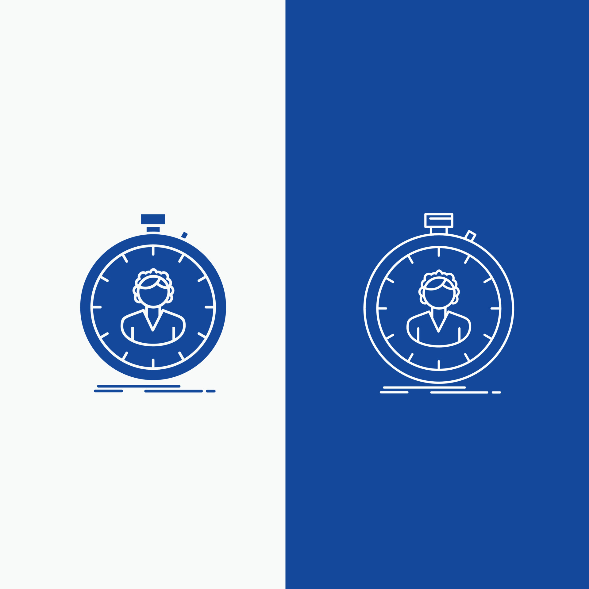 Fast Speed Stopwatch Timer Girl Line And Glyph Web Button In Blue Color Vertical Banner For