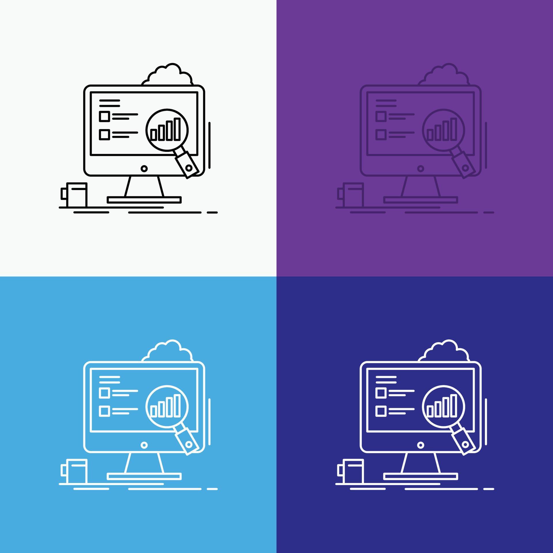 Analytics Board Presentation Laptop Statistics Icon Over Various Background Line Style