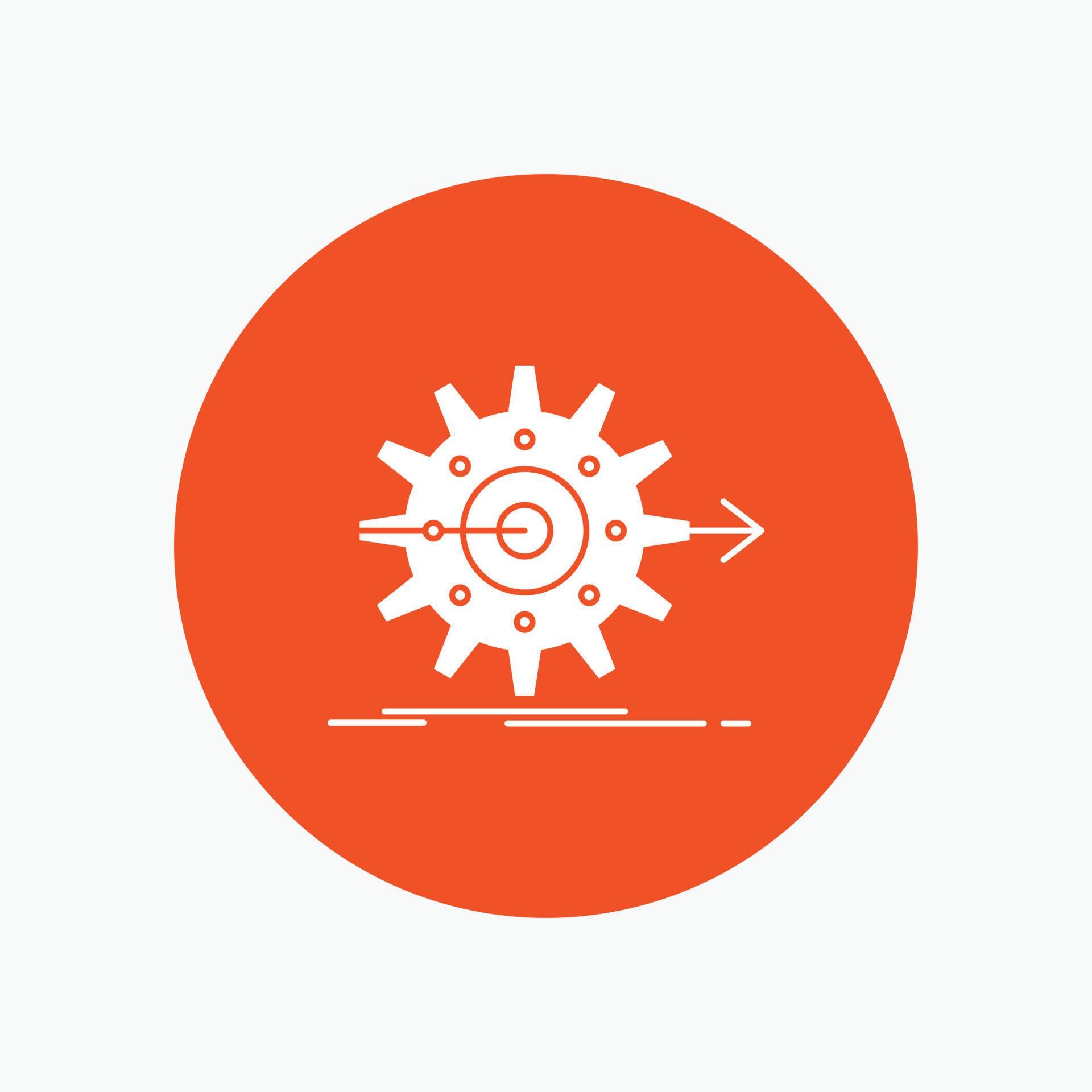 performance. progress. work. setting. gear White Glyph Icon in Circle. Vector Button ...