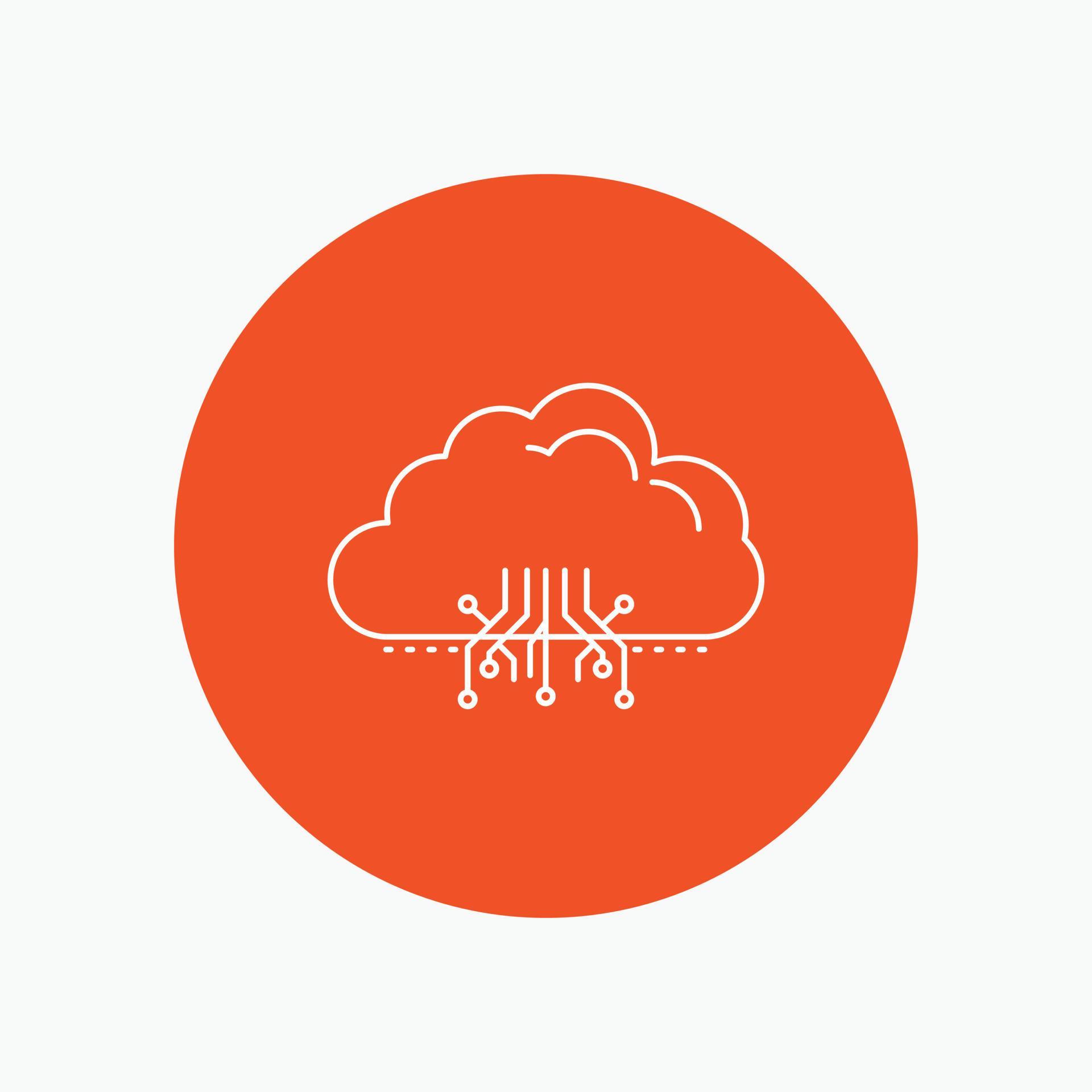 Cloud Computing Data Hosting Network White Line Icon In Circle