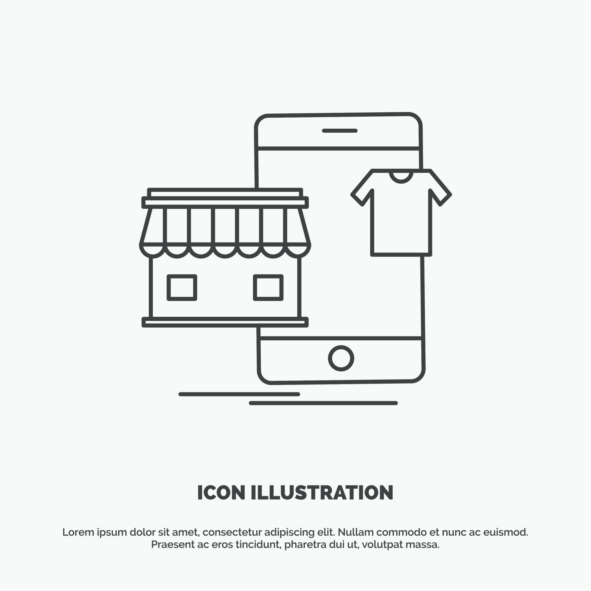 shopping. garments. buy. online. shop Icon. Line vector gray symbol for UI and UX. website or ...