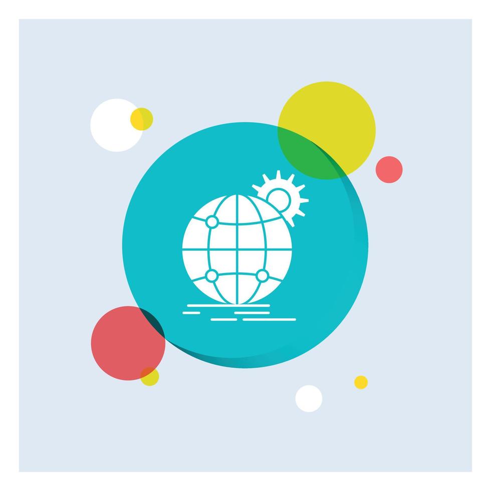 International Business Globe World Wide Gear White Glyph Icon Colorful Circle Background