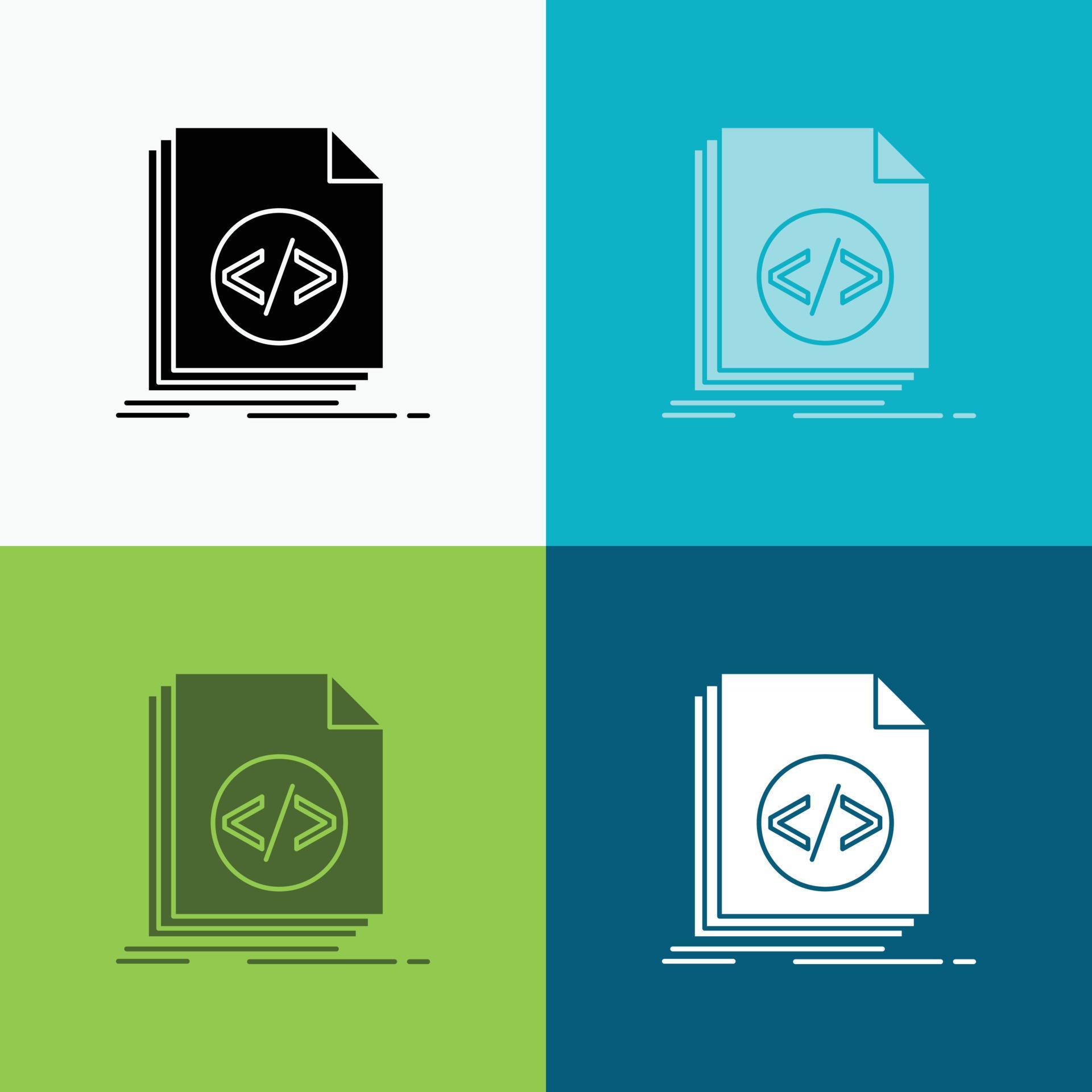 Code Coding File Programming Script Icon Over Various Background Glyph Style Design