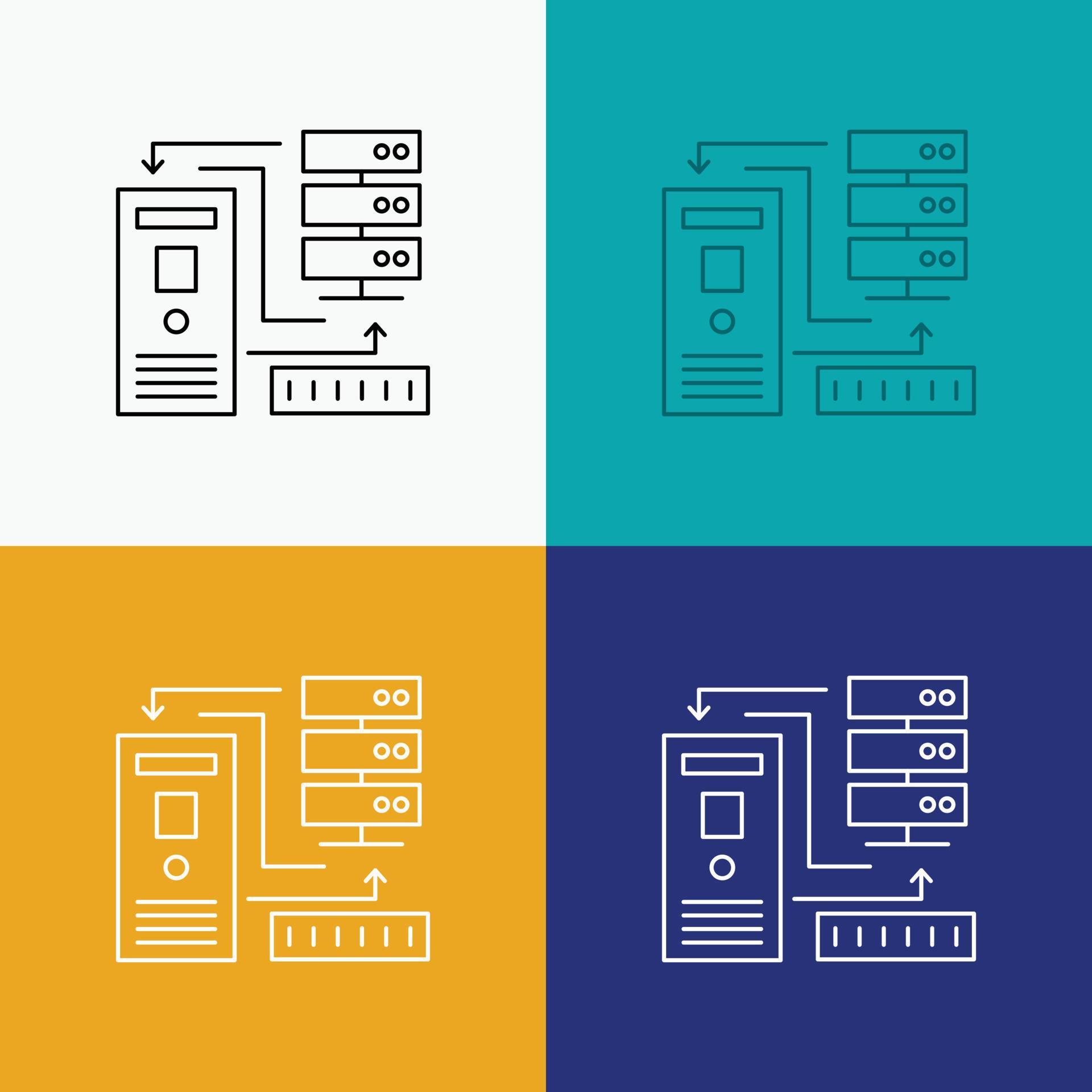 Combination Data Database Electronic Information Icon Over Various Background Line Style