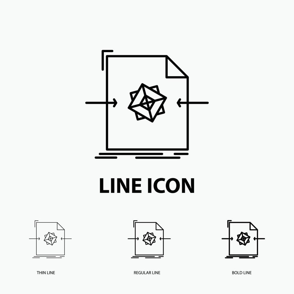 3d Document File Object Processing Icon In Thin Regular And Bold Line Style Vector