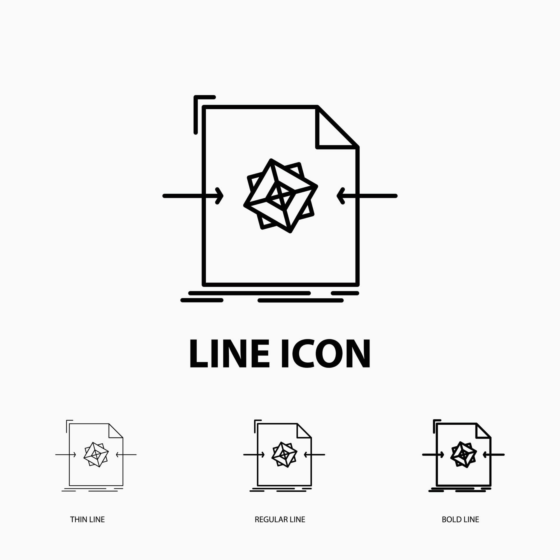 3d Document File Object Processing Icon In Thin Regular And Bold Line Style Vector