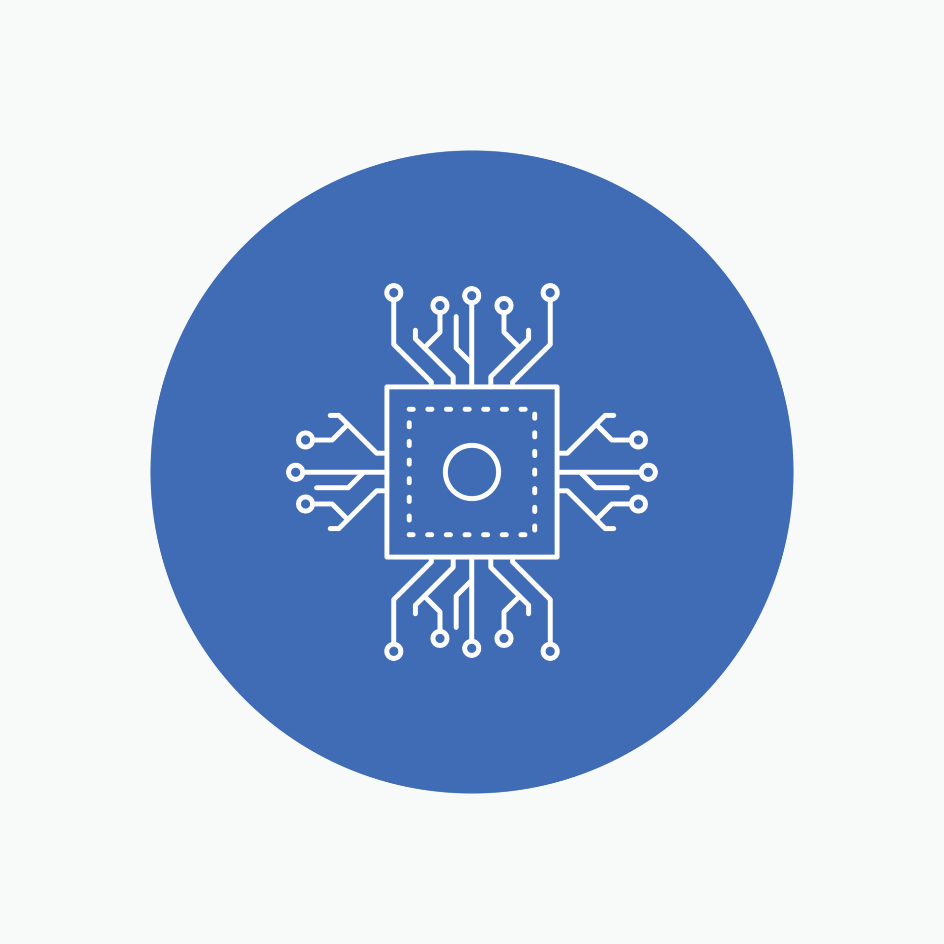 Chip Cpu Microchip Processor Technology White Line Icon In Circle Background Vector Icon