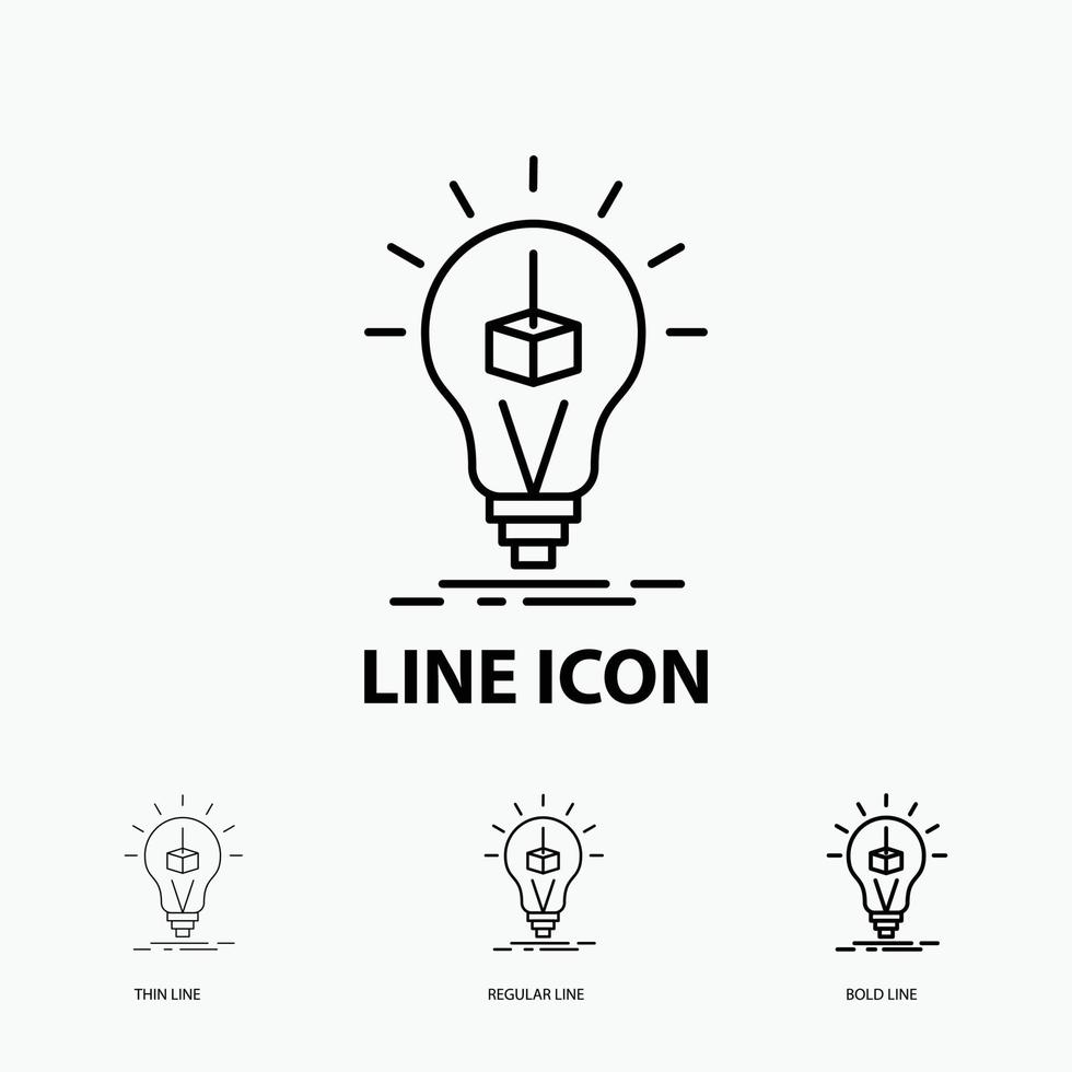 3d Cube Idea Bulb Printing Box Icon In Thin Regular And Bold Line Style Vector