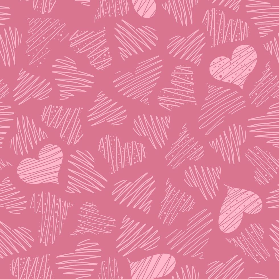 Seamless Pattern With Hand Drawn Pink Hearts On The Pink Background