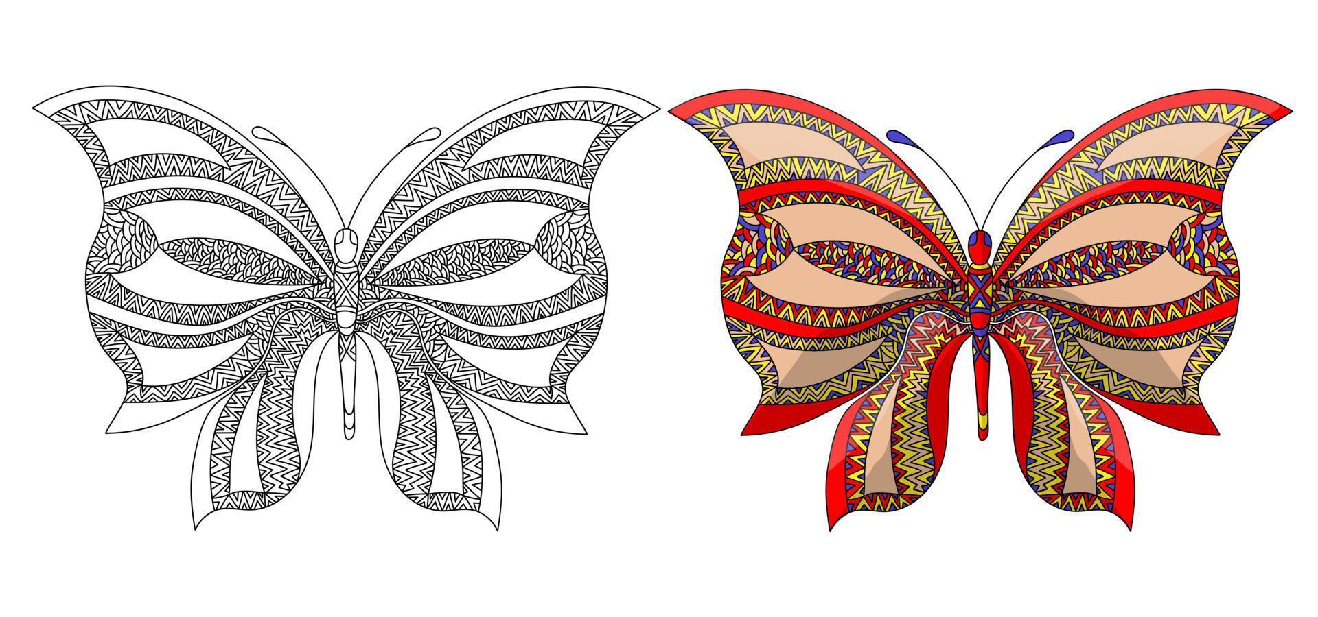 Set Butterfly Coloring Page For Adults Antistress In Zentangle Style