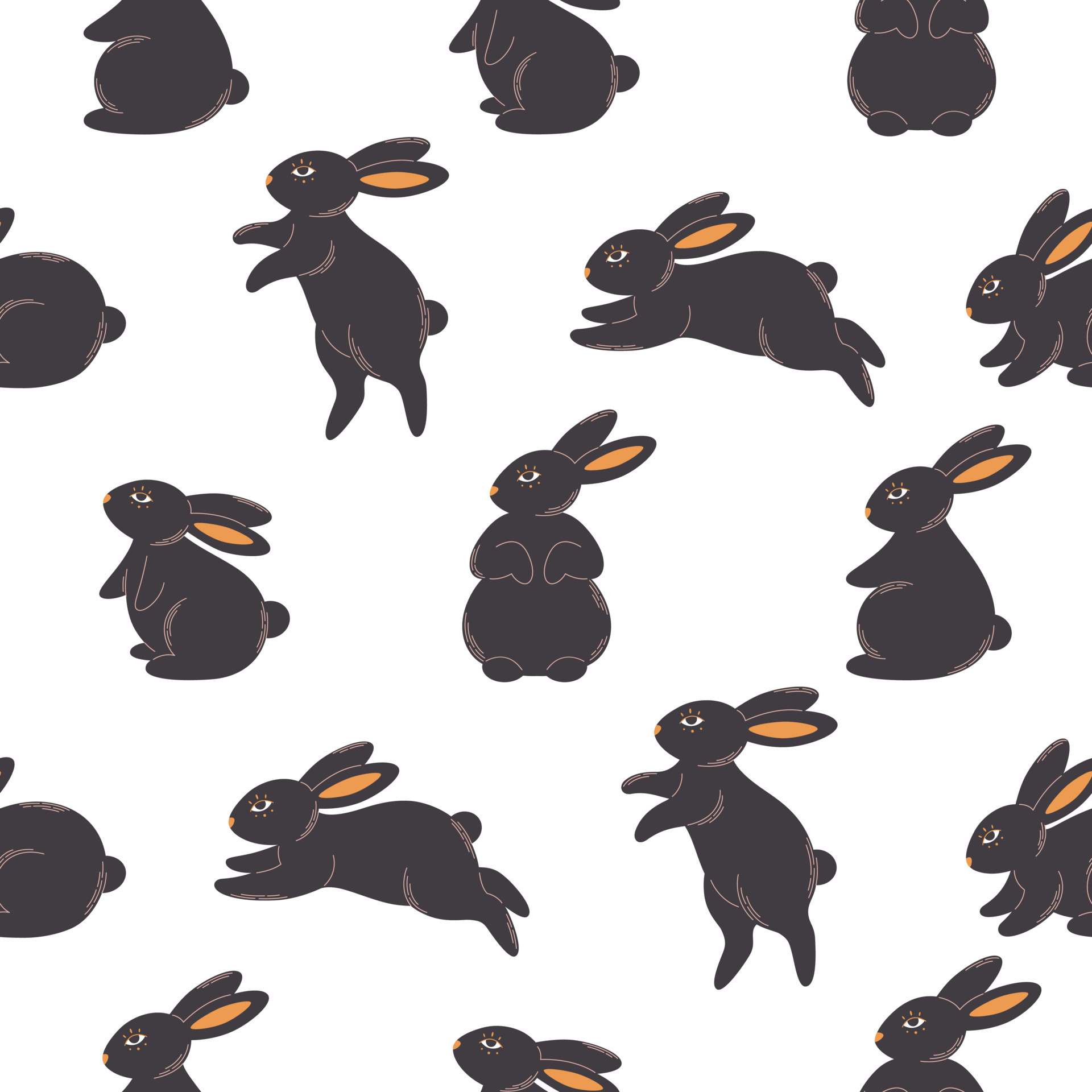 Cute black bunnies seamless pattern. Animal, hare. Year of the Rabbit ...