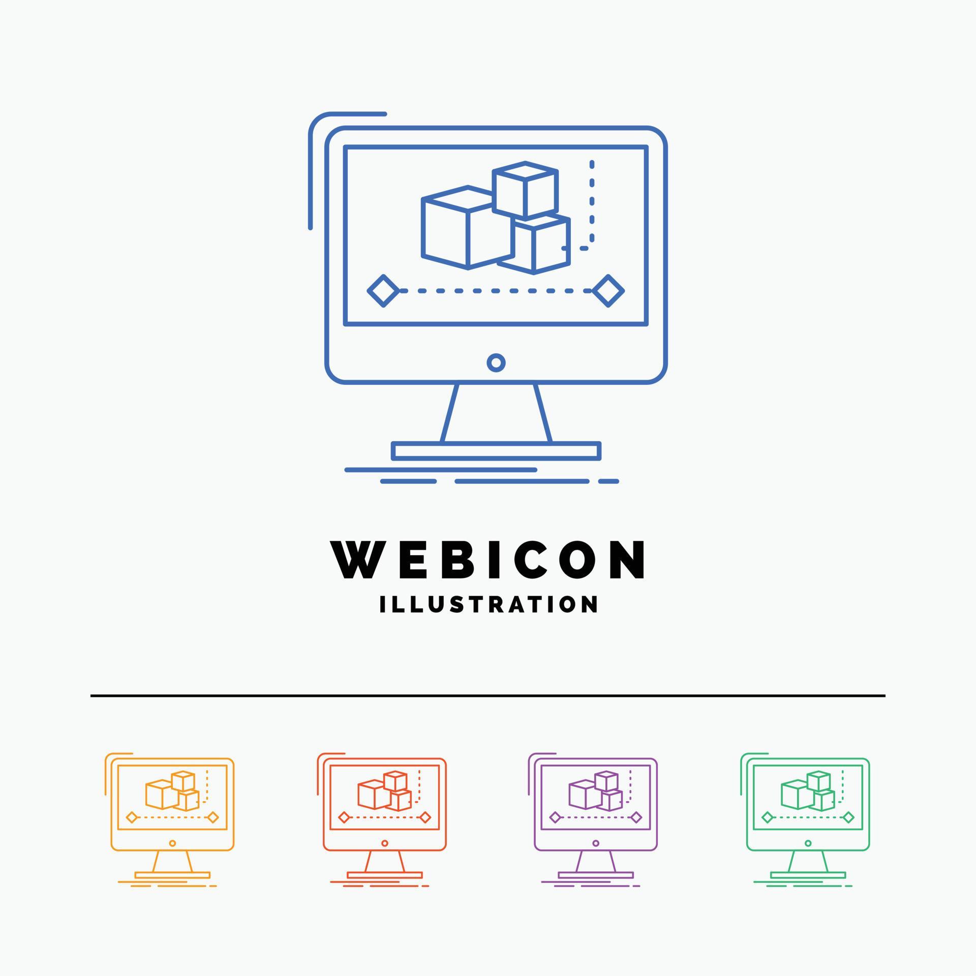 Animation. computer. editor. monitor. software 5 Color Line Web Icon Template isolated on white ...