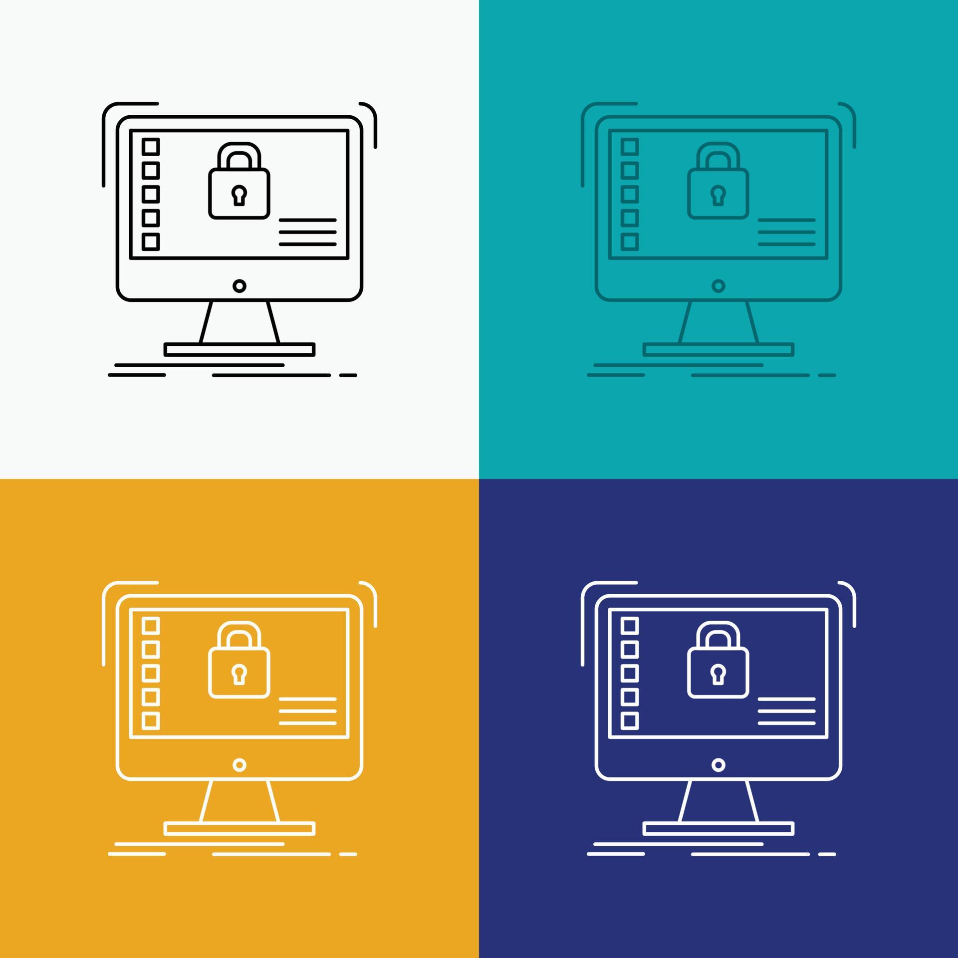 Secure Protection Safe System Data Icon Over Various Background Line Style Design Designed