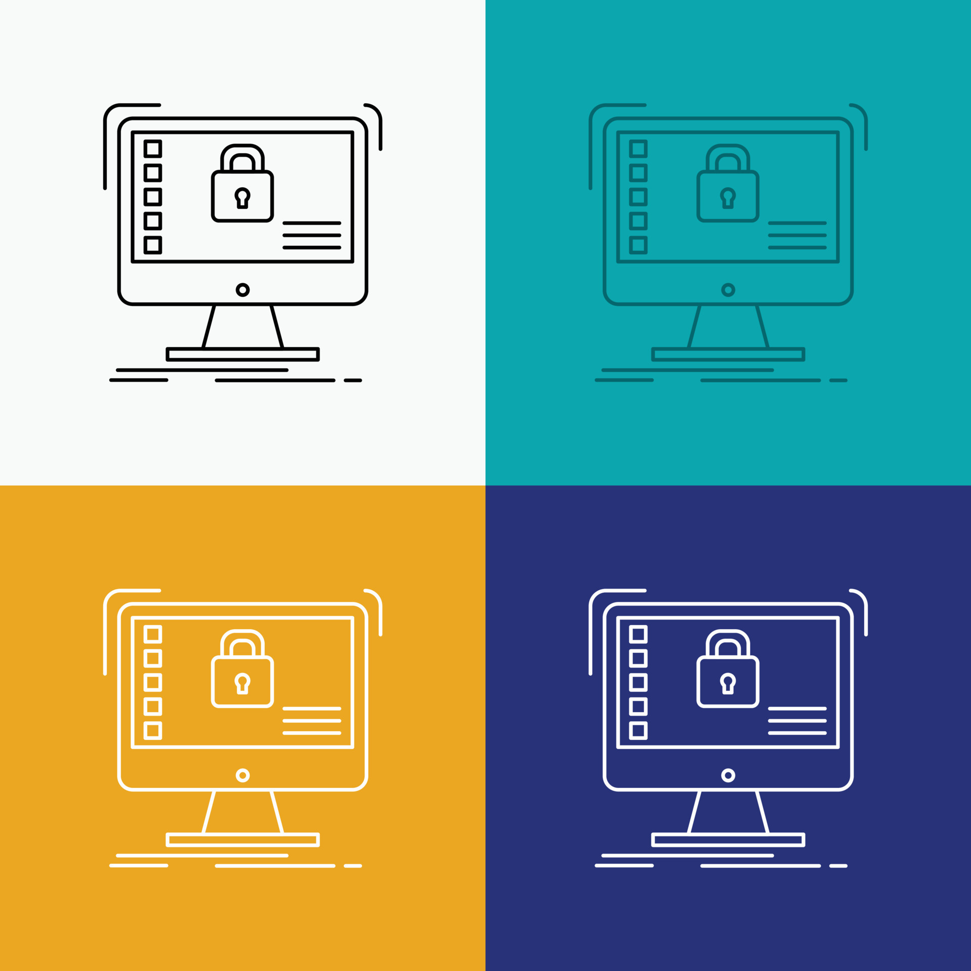 Secure Protection Safe System Data Icon Over Various Background Line Style Design Designed