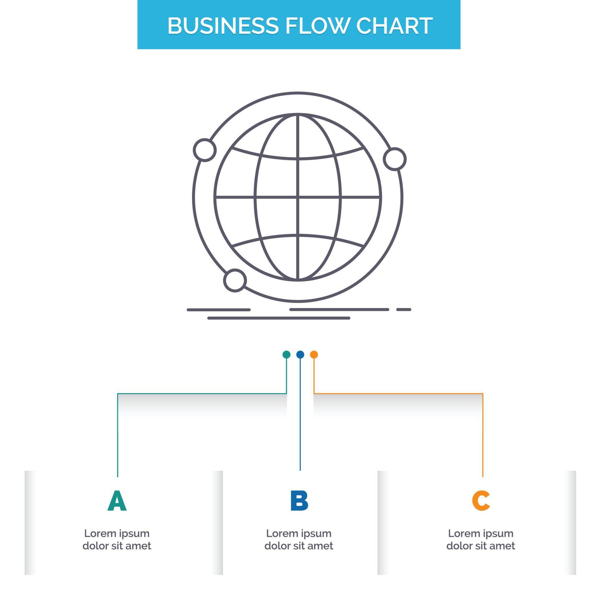 Data. global. internet. network. web Business Flow Chart Design with 3 Steps. Line Icon For ...