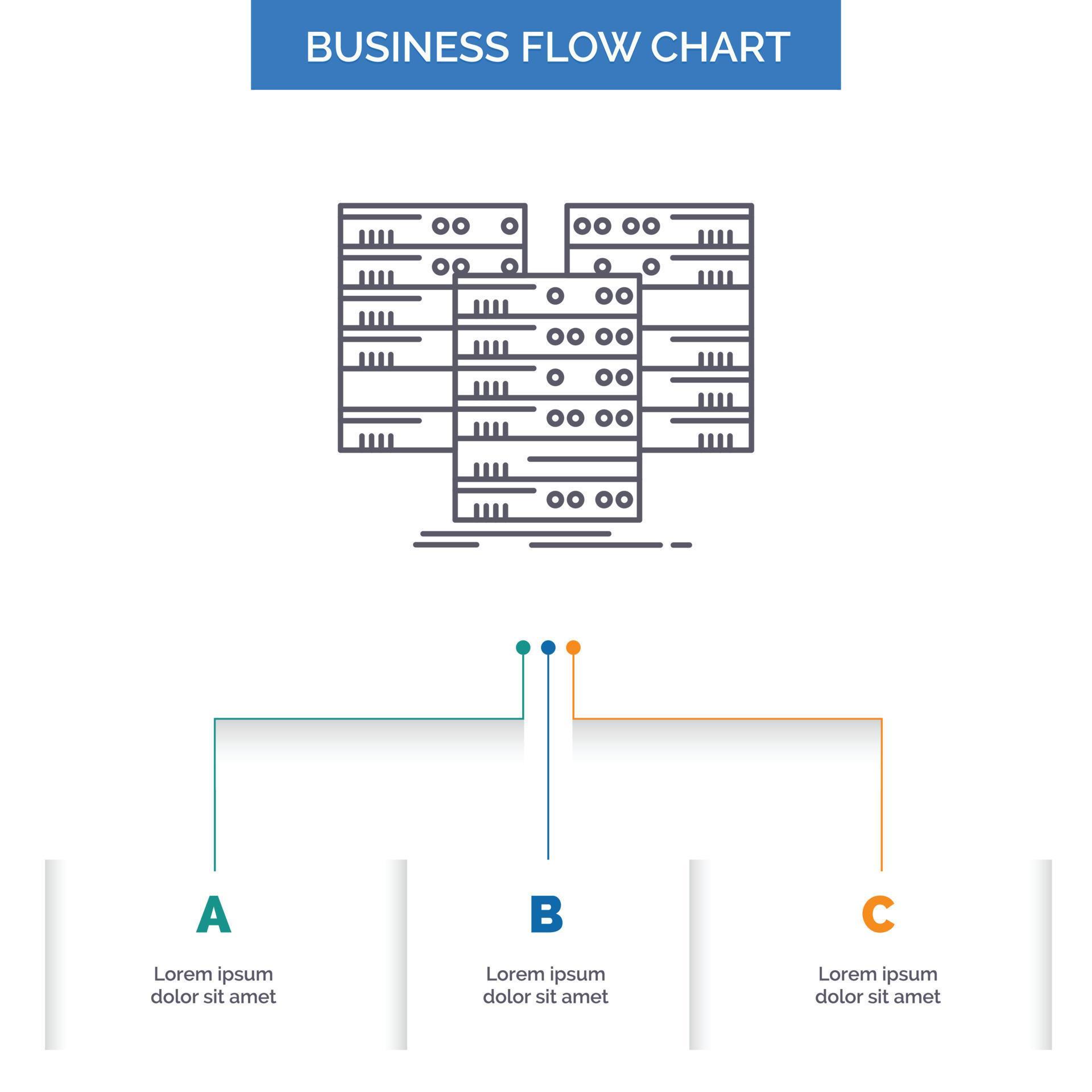 Center. centre. data. database. server Business Flow Chart Design with 3 Steps. Line Icon For ...