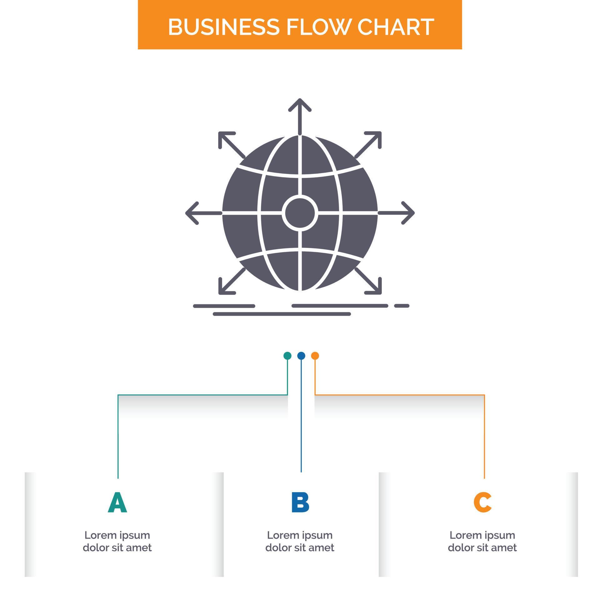 business. global. international. network. web Business Flow Chart Design with 3 Steps. Glyph ...