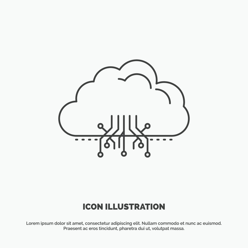 cloud. computing. data. hosting. network Icon. Line vector gray symbol for UI and UX. website or ...