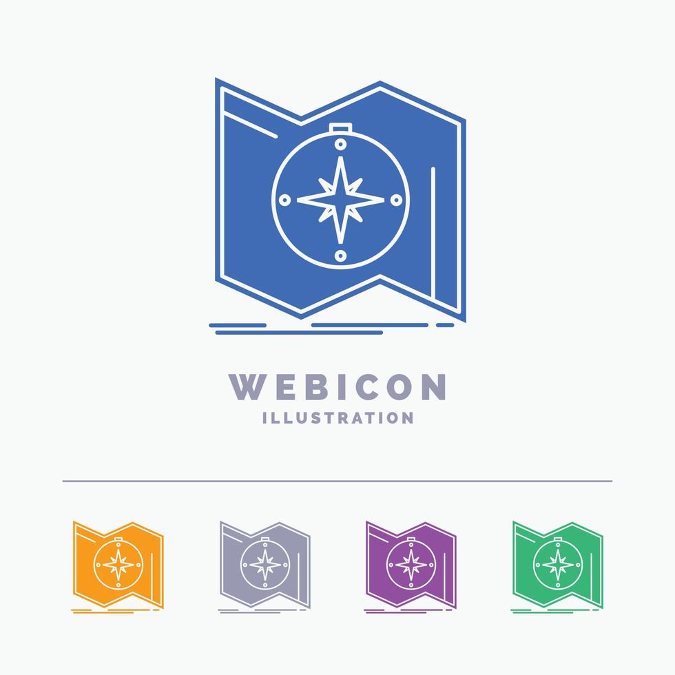 Direction Explore Map Navigate Navigation 5 Color Glyph Web Icon Template Isolated On White
