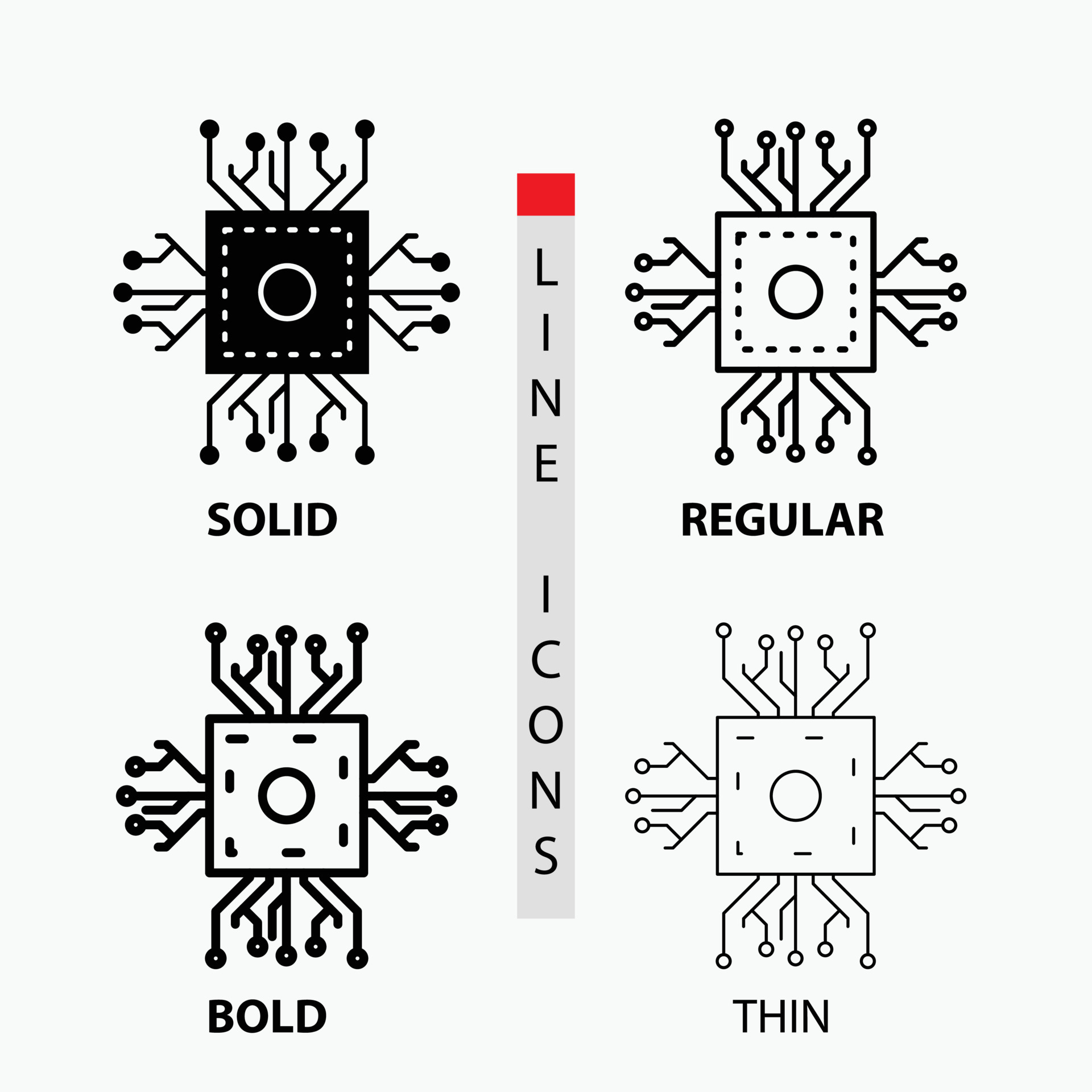 Chip Cpu Microchip Processor Technology Icon In Thin Regular Bold Line And Glyph Style