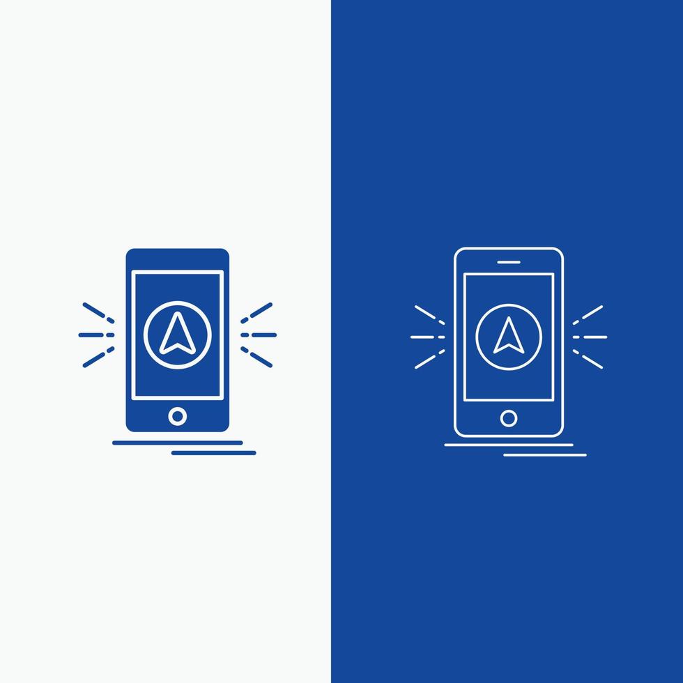 navigation. app. camping. gps. location Line and Glyph web Button in Blue color Vertical Banner ...