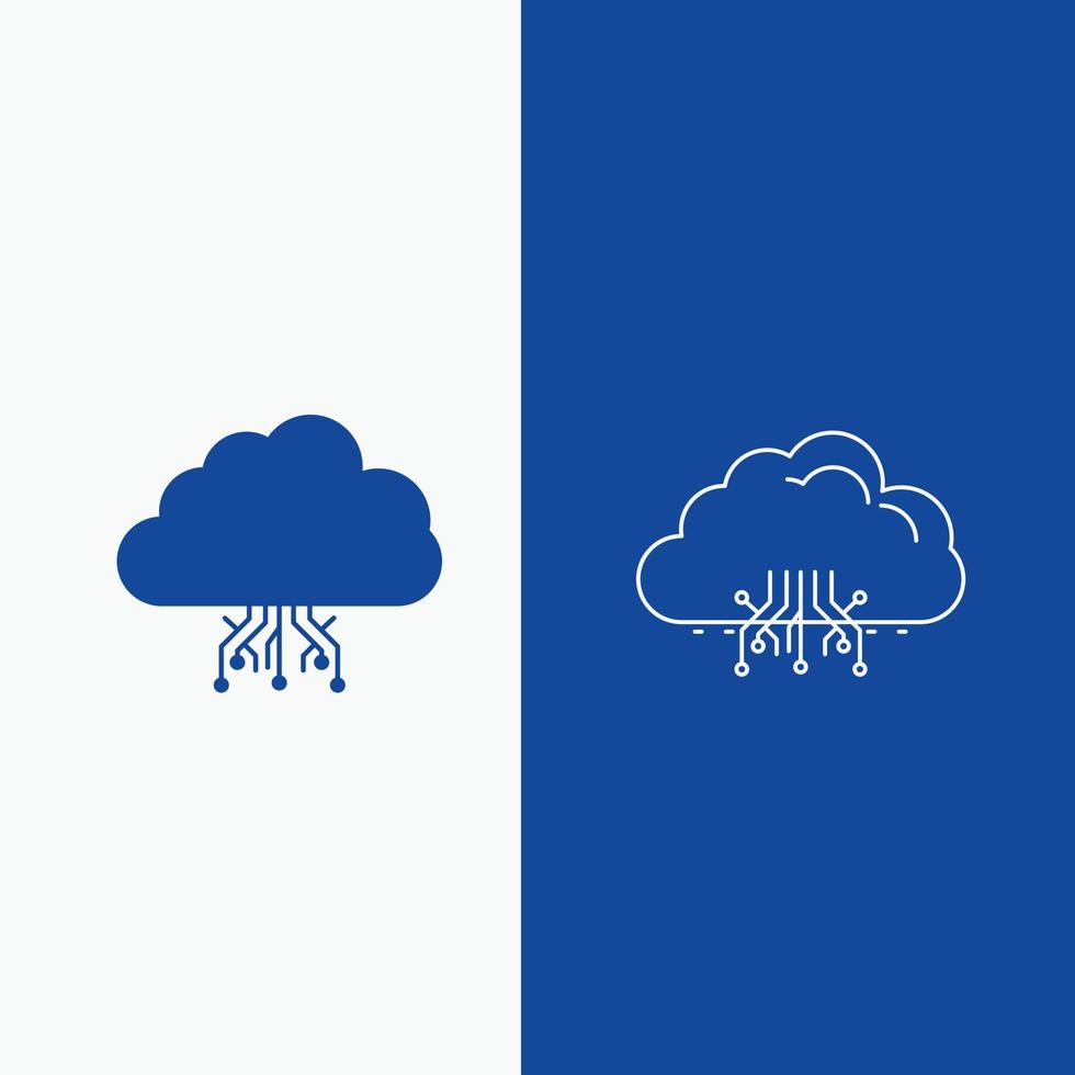 Cloud Computing Data Hosting Network Line And Glyph Web Button In Blue Color Vertical Banner