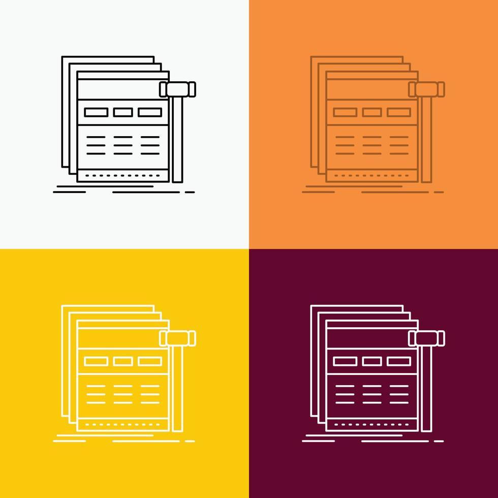 Internet. page. web. webpage. wireframe Icon Over Various Background. Line style design ...