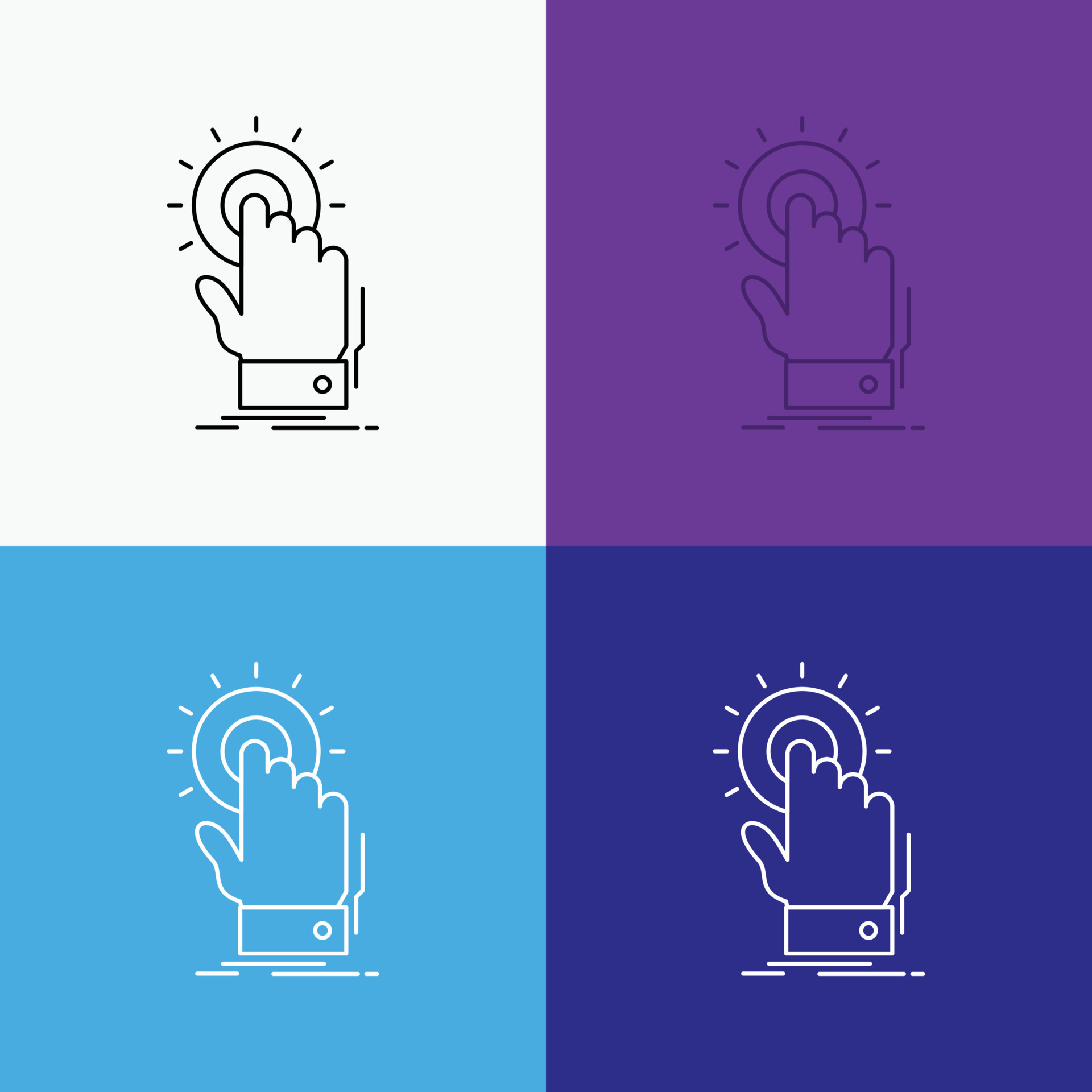 Touch Click Hand On Start Icon Over Various Background Line Style Design Designed For Web