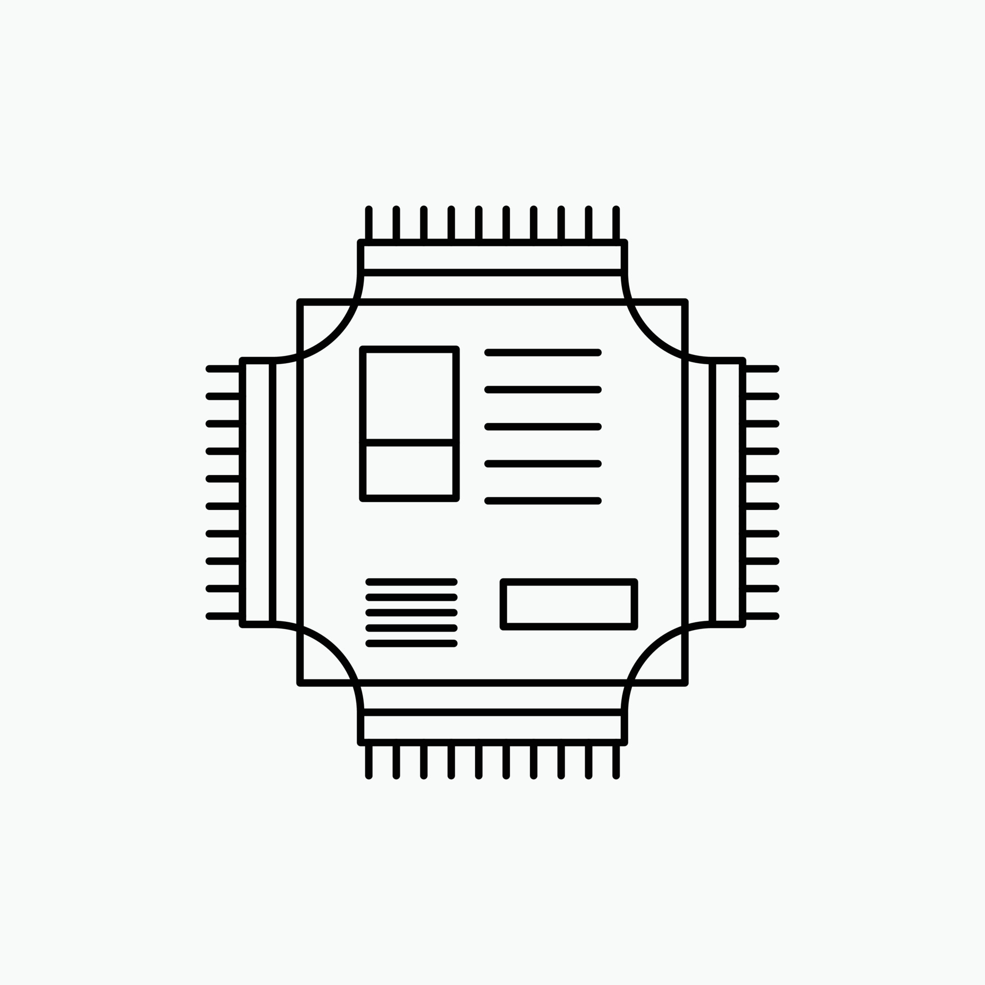 Chip Cpu Microchip Processor Technology Line Icon Vector Isolated