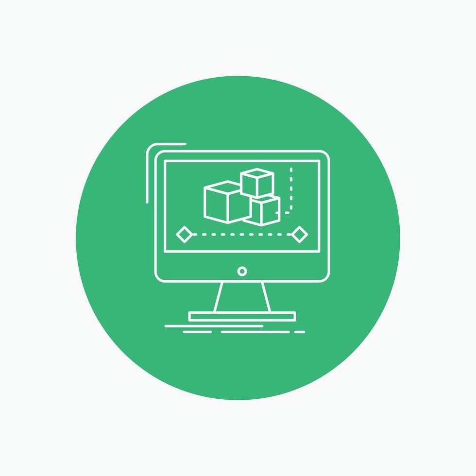 animación. computadora. editor. monitor. icono de línea blanca de software en el fondo del ...